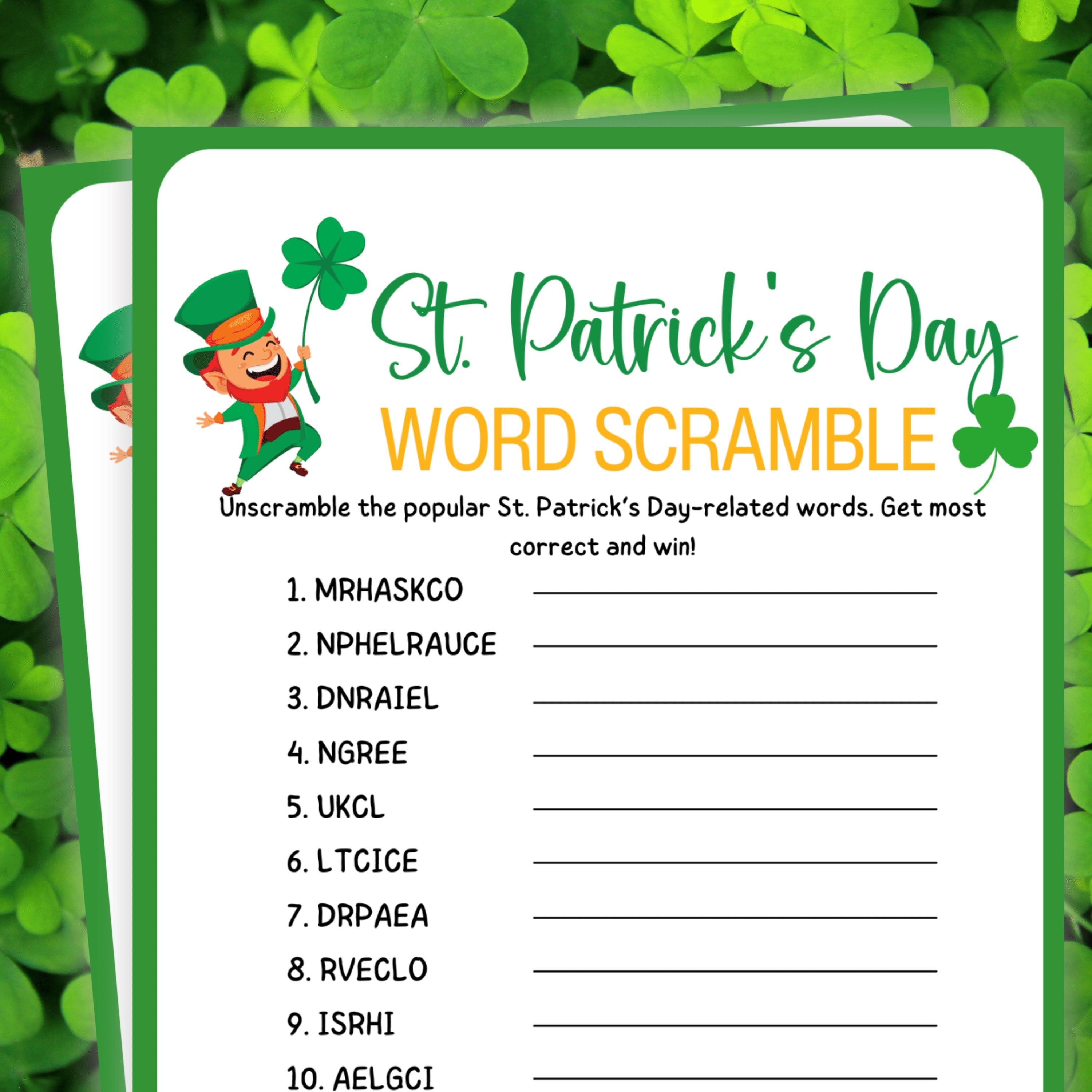St Patricks Day Games, St Patricks Day Word Scramble, St. Patrick's Day ...