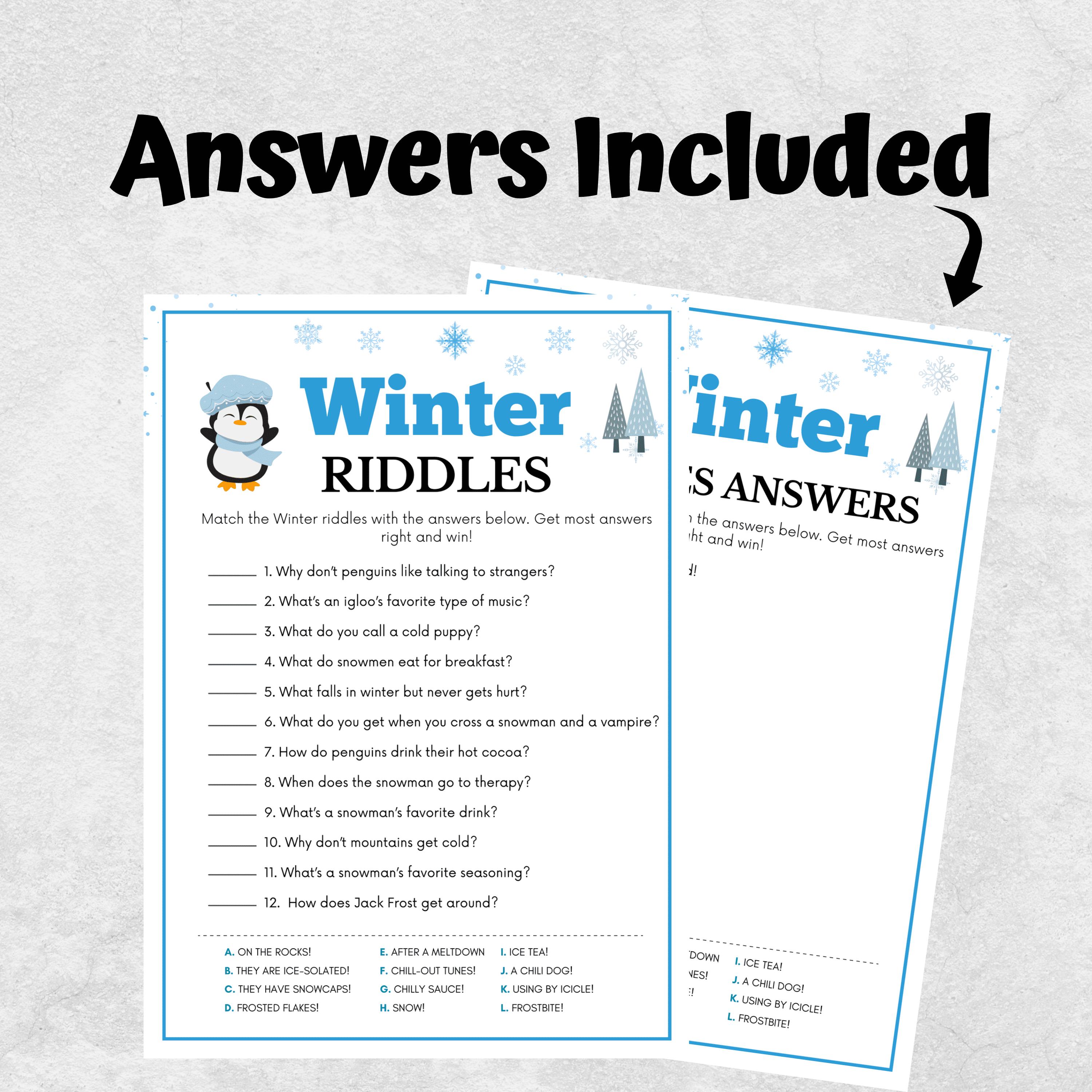 Winter Trivia, Riddles, Winter Games, Winter Party Game, Winter Class ...