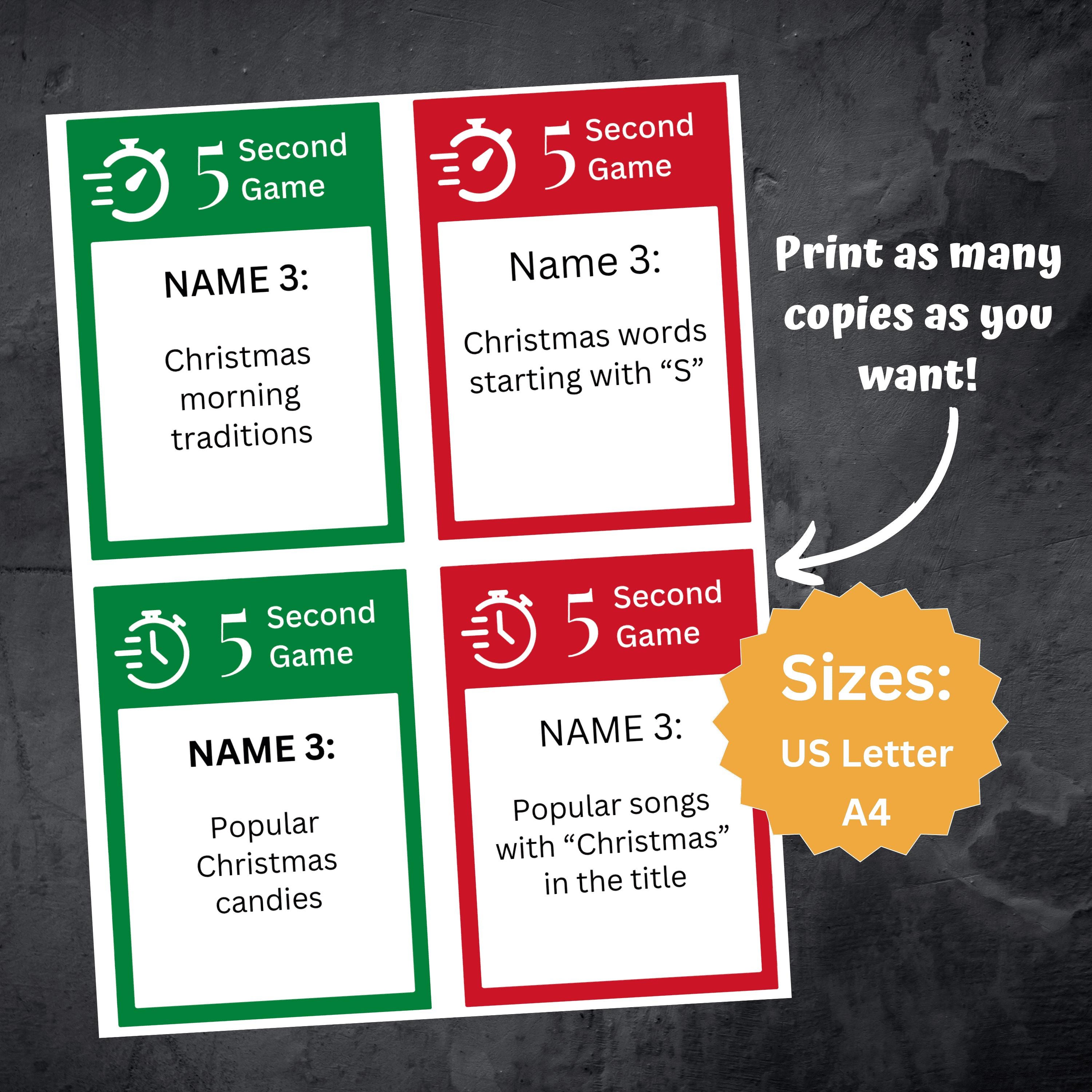 Christmas 5 Second Game, Printable Christmas Game, Christmas Party Game ...