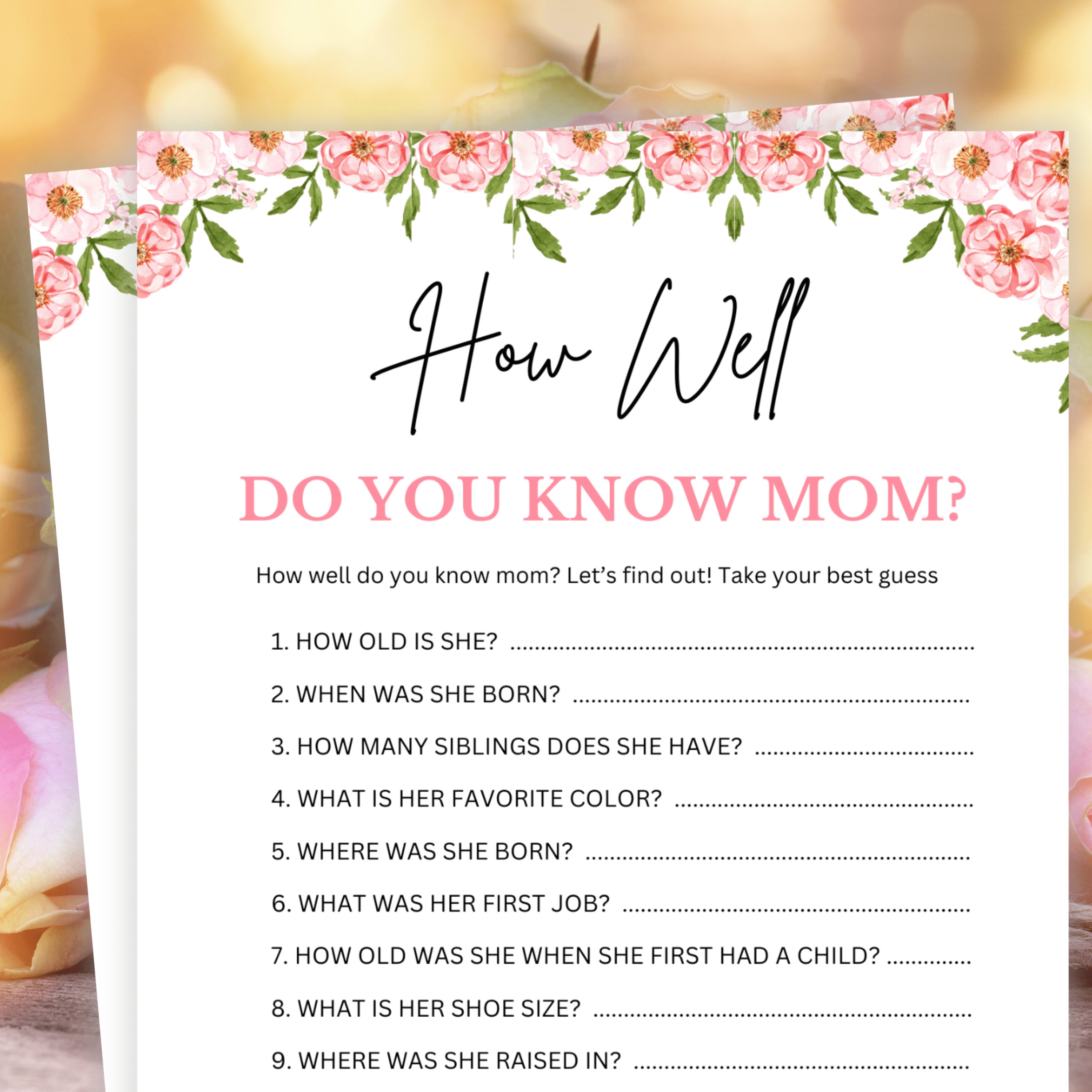Mothers Day Games, How Well Do You Know Mother, Guess Who Knows Mom ...