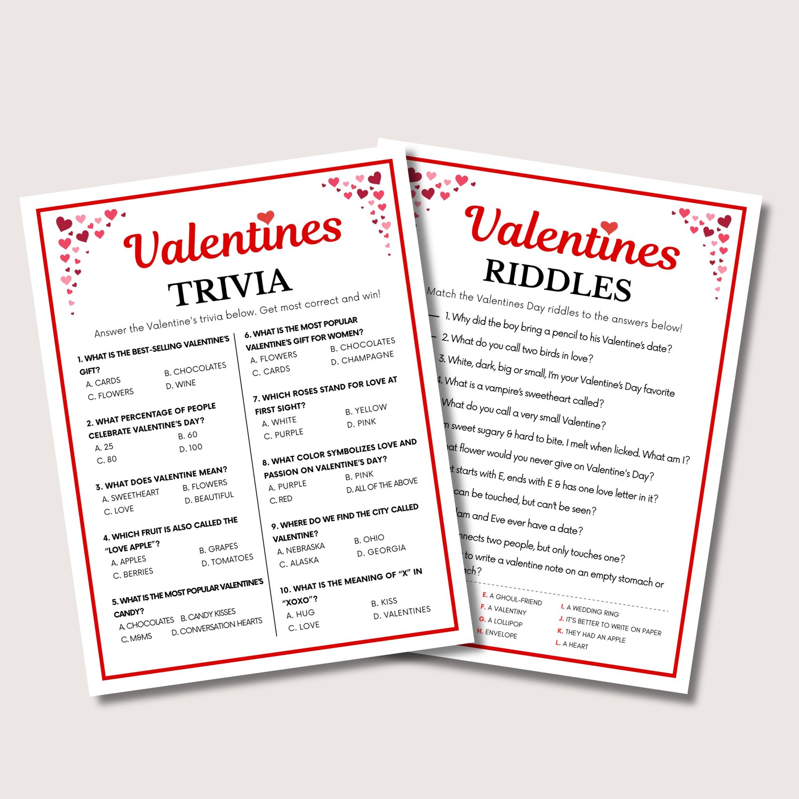 Valentines Day Trivia Bundle Game, Fun Valentines Day Games, Printable ...