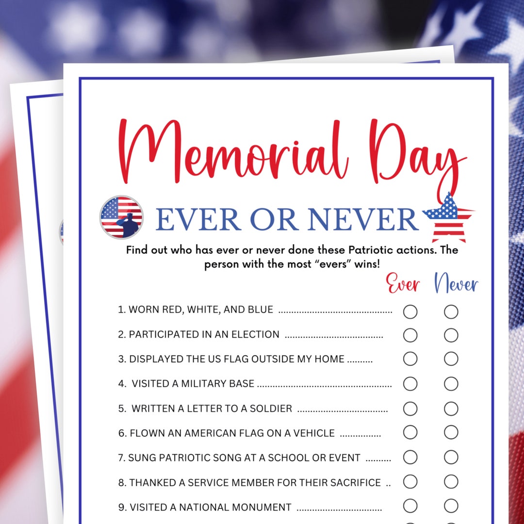 Memorial Day Games, Ever or Never, Memorial Day Party Game for Kids ...