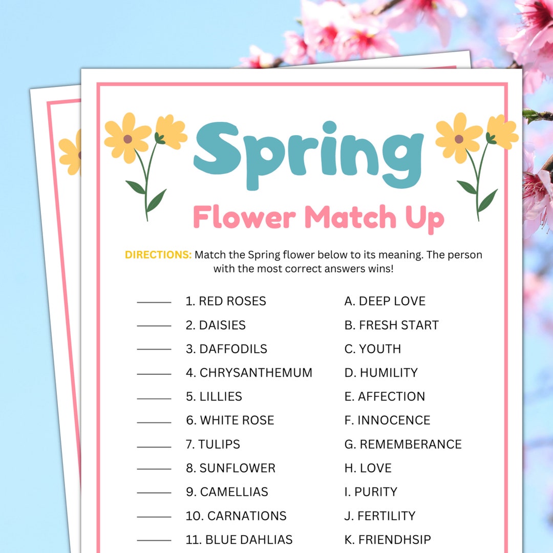 Spring Flower Trivia, Flower Match up Party Game, Spring Office Games ...