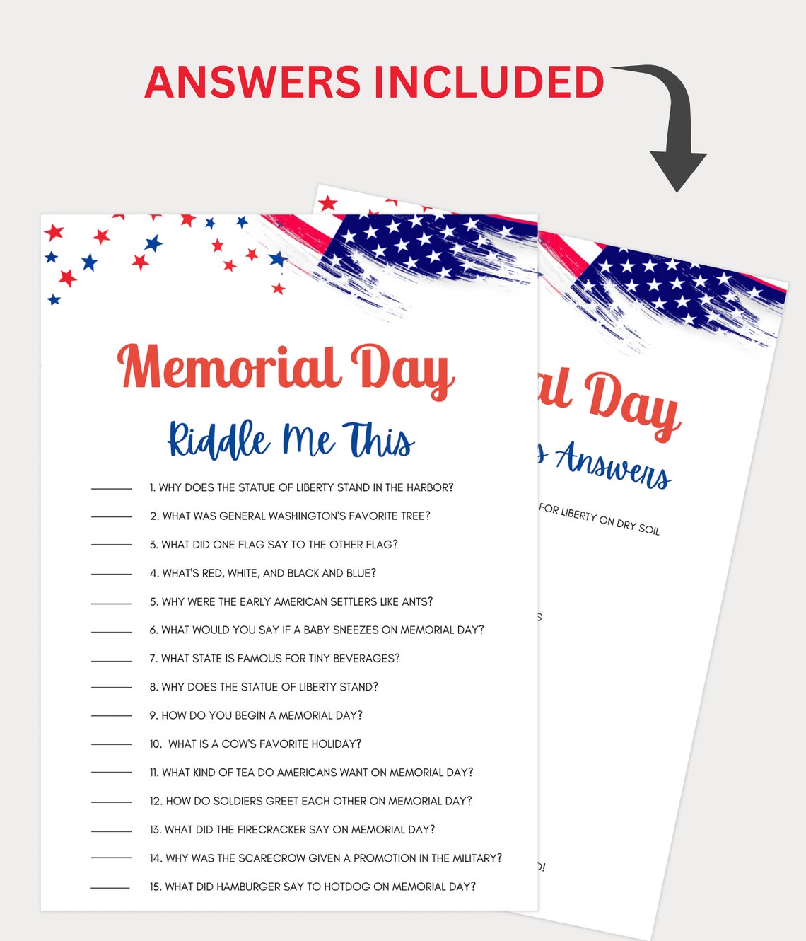 Memorial Day Riddle Me This, Memorial Day Games, Memorial Day Riddles ...