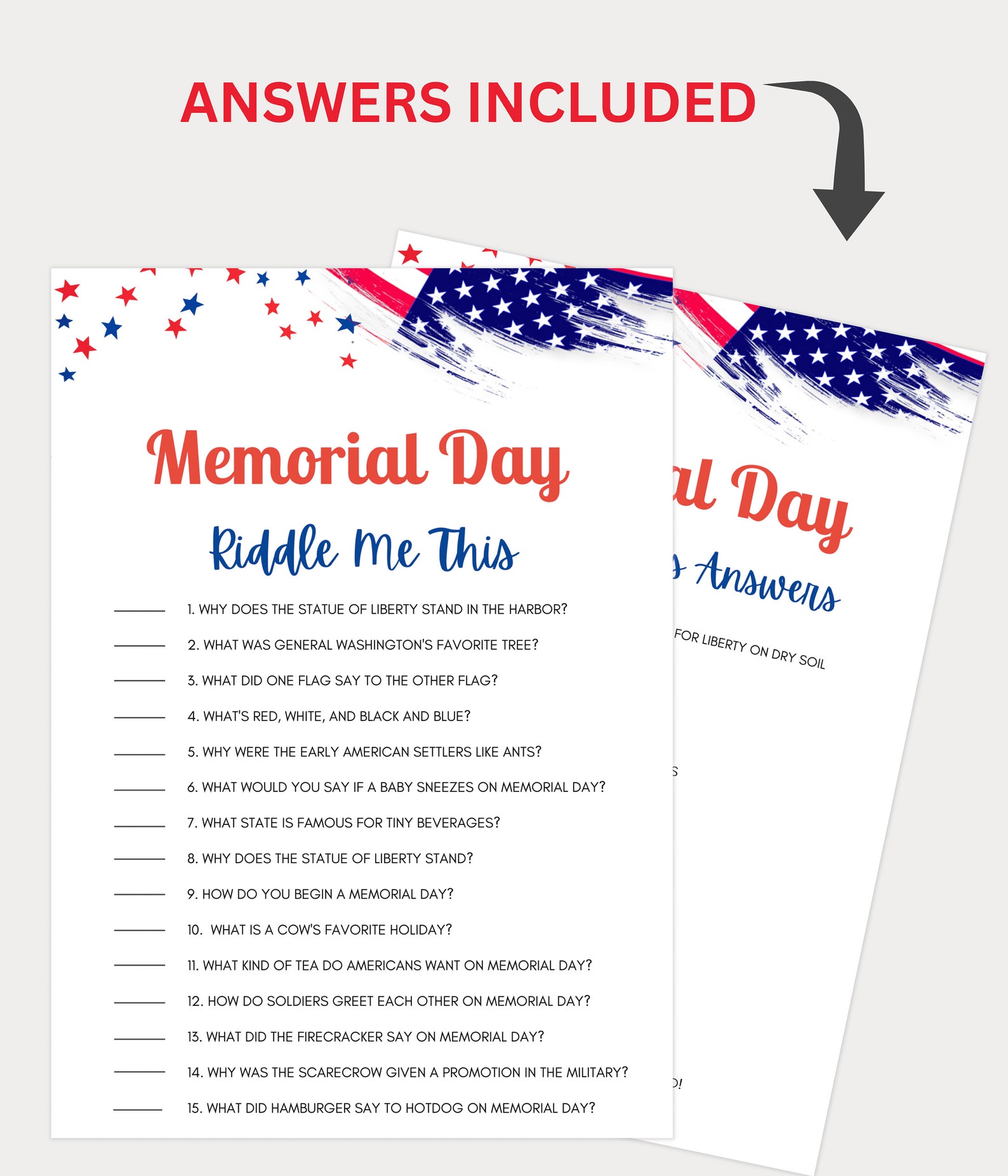Memorial Day Riddle Me This, Memorial Day Games, Memorial Day Riddles ...