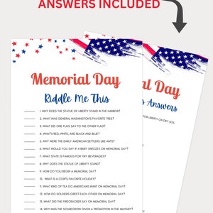 Memorial Day Riddle Me This, Memorial Day Games, Memorial Day Riddles ...