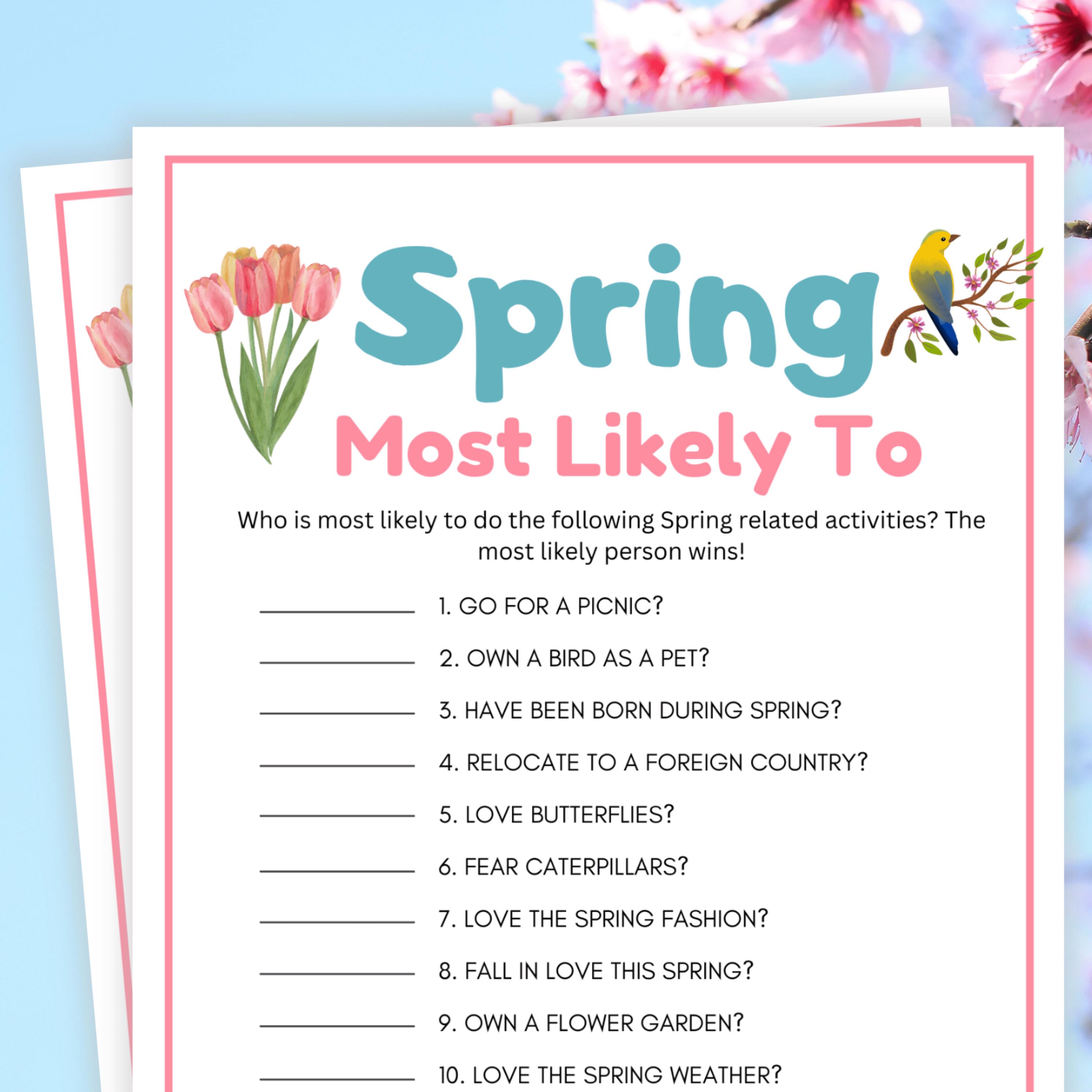 Spring Games, Most Likely To, Spring Party Games, Spring Games for Kids ...