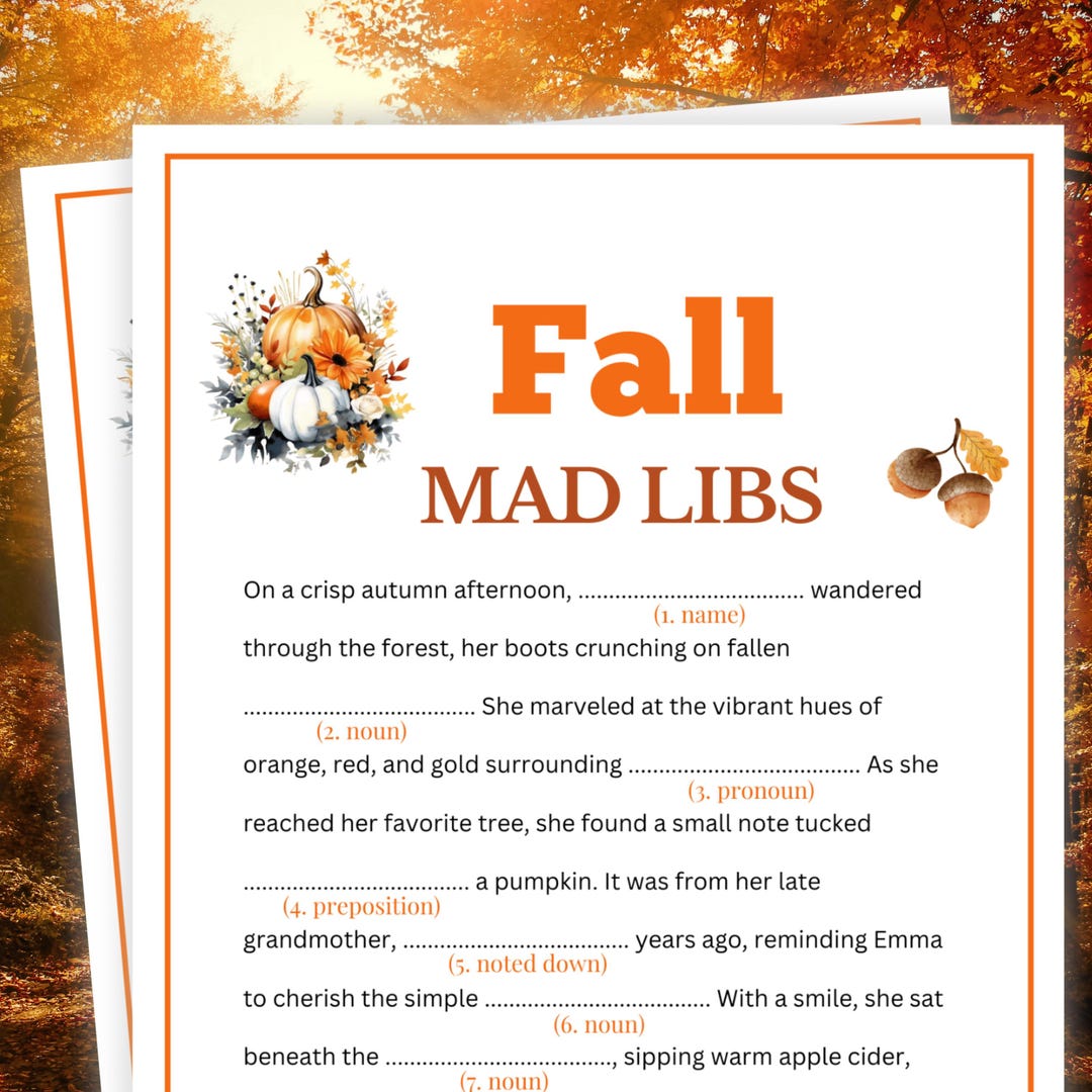 Fall Games, Madlibs, Fall Party Games, Autumn Mad Libs, Autumn Games ...