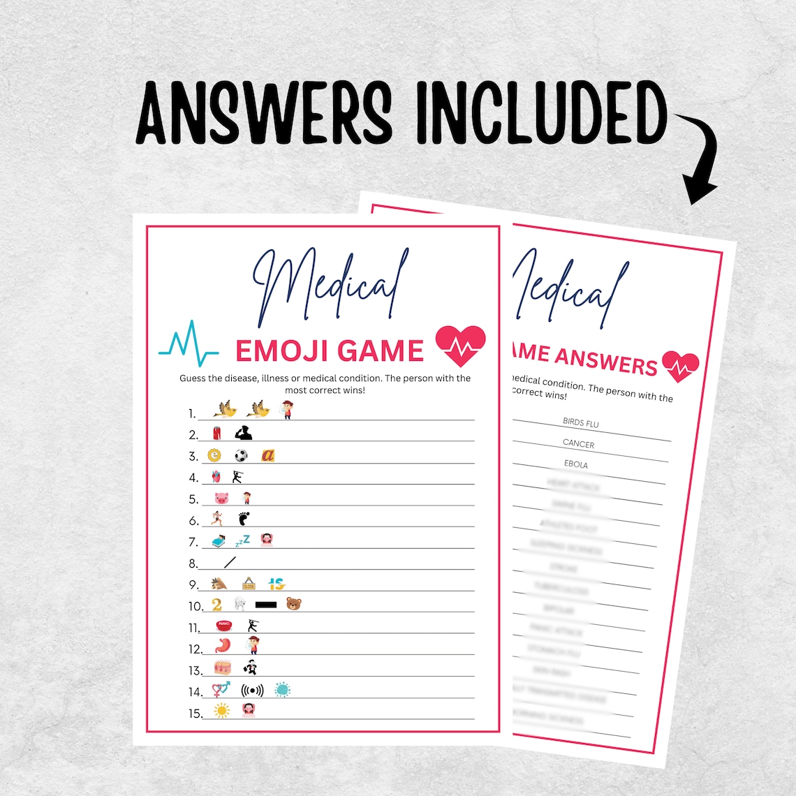 Medical Emoji Game, Medical Games, Printable Medical Party Games for ...