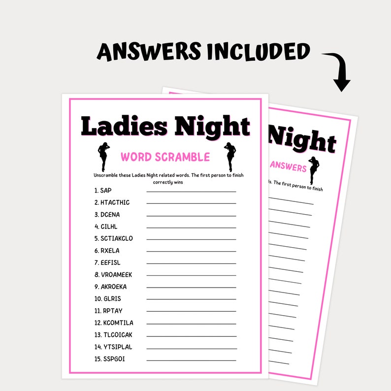 Ladies Night Games Word Scramble Printable Girls Night Out Games, Girls ...