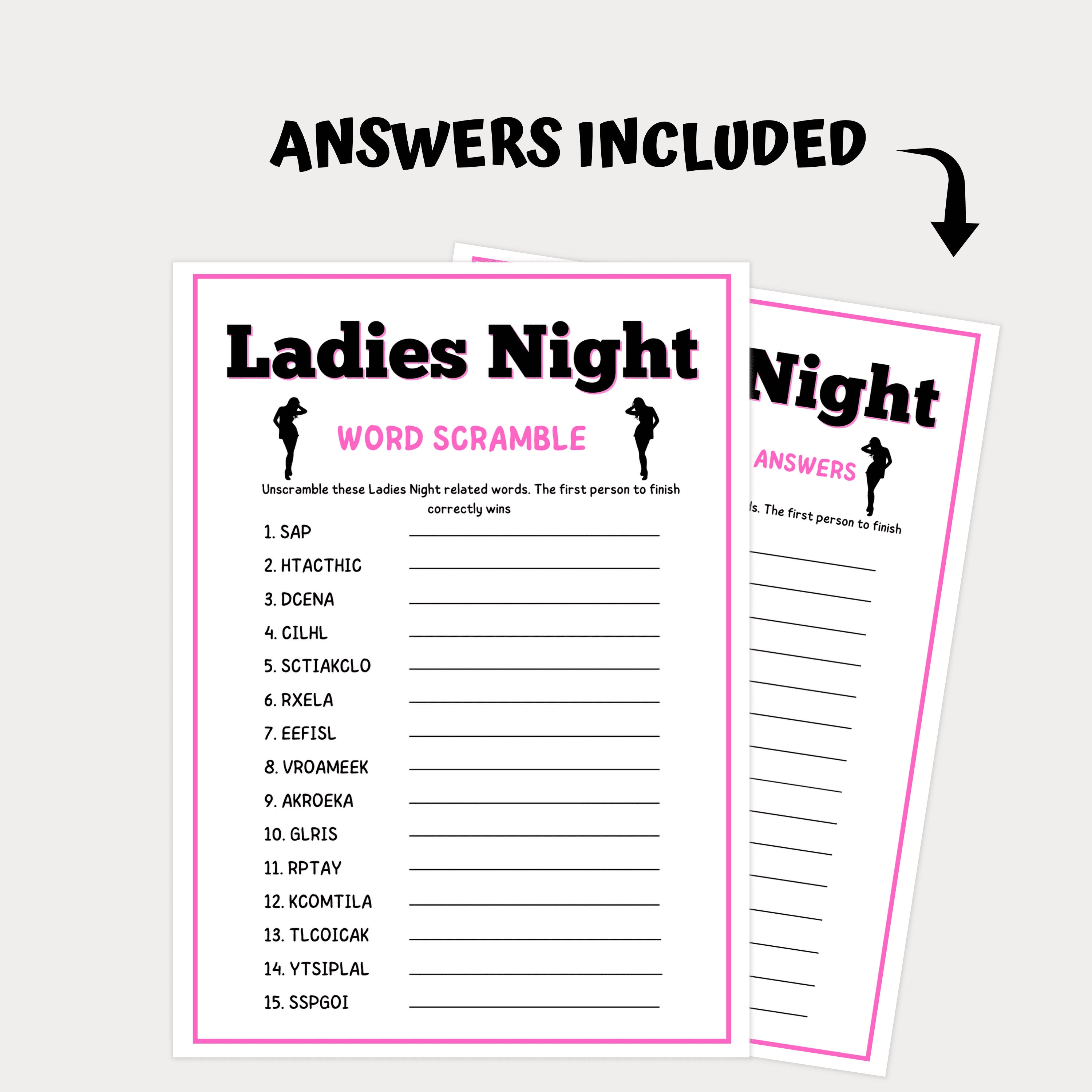 Ladies Night Games Word Scramble Printable Girls Night Out Games, Girls ...