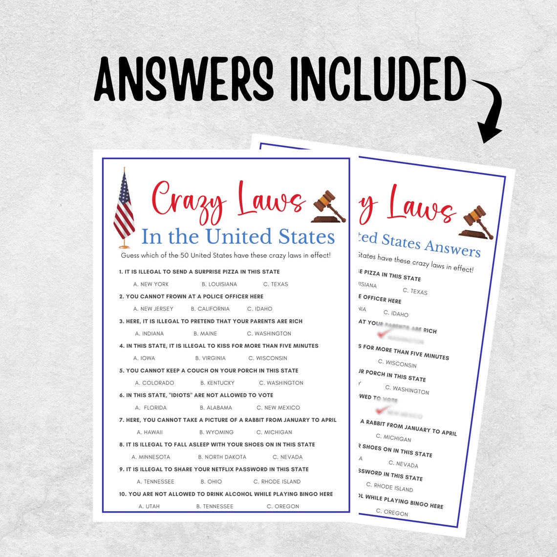 Crazy Laws in the United States Trivia, Memorial Day Game, 4th of July ...