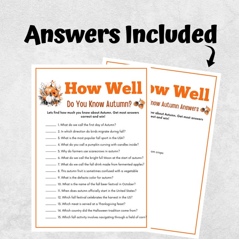 Fall Games, How Well Do You Know Autumn, Fall Game for Kids, Fall Game ...