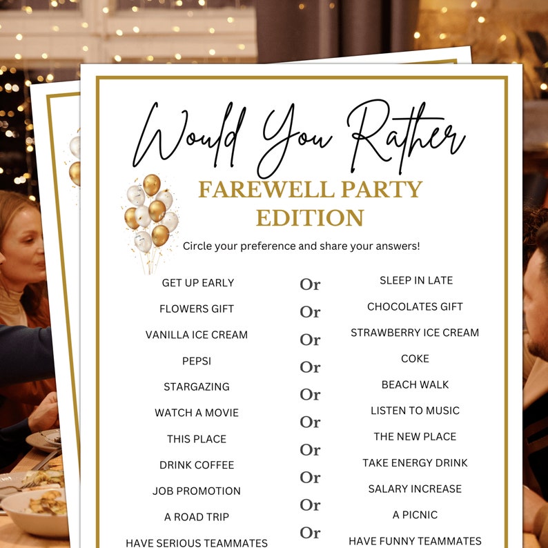 Farewell Party Games, Would You Rather Questions, Farewell Celebration ...