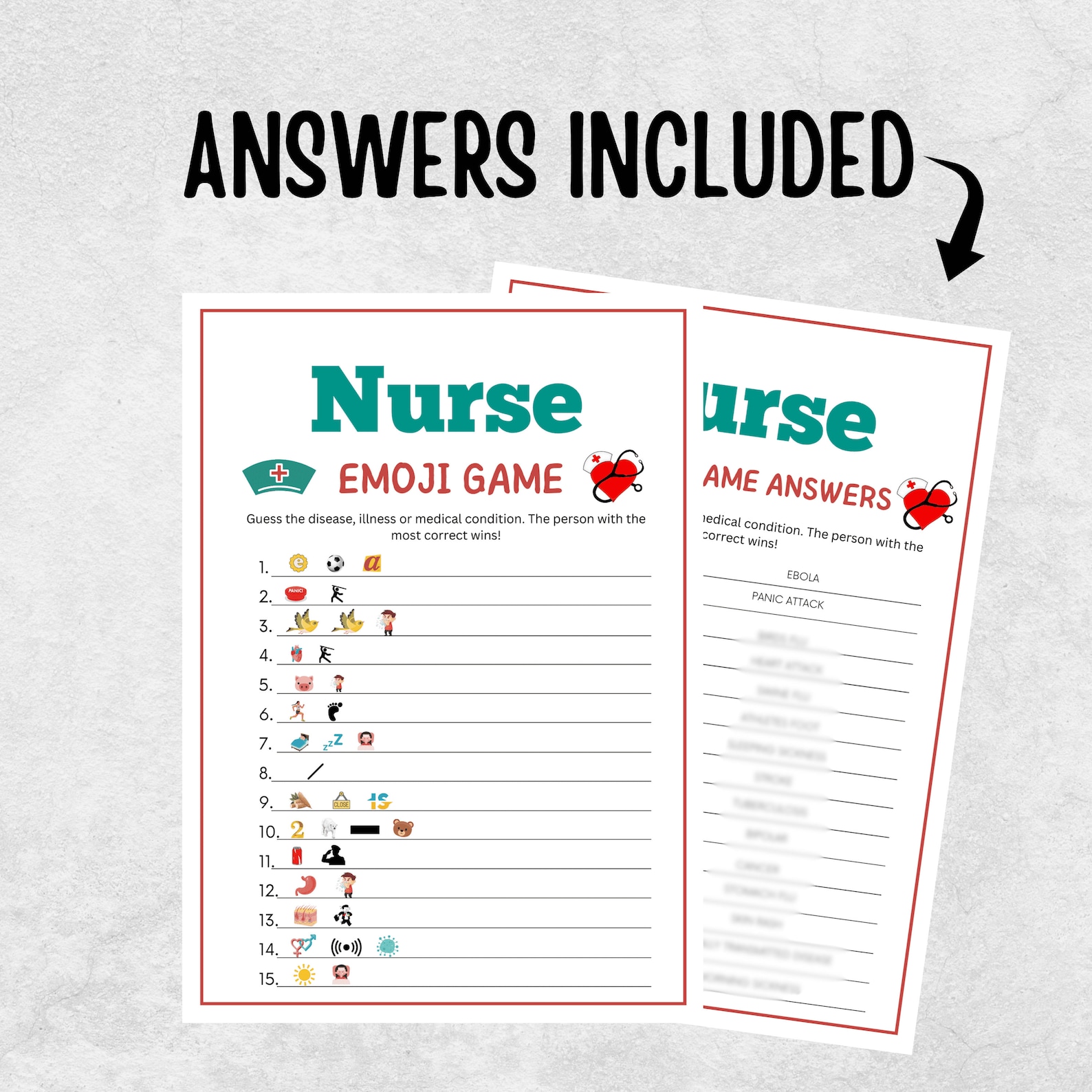 Nurse Games, Nurse Emoji Pictionary, Nurse Party Games, Nurse ...