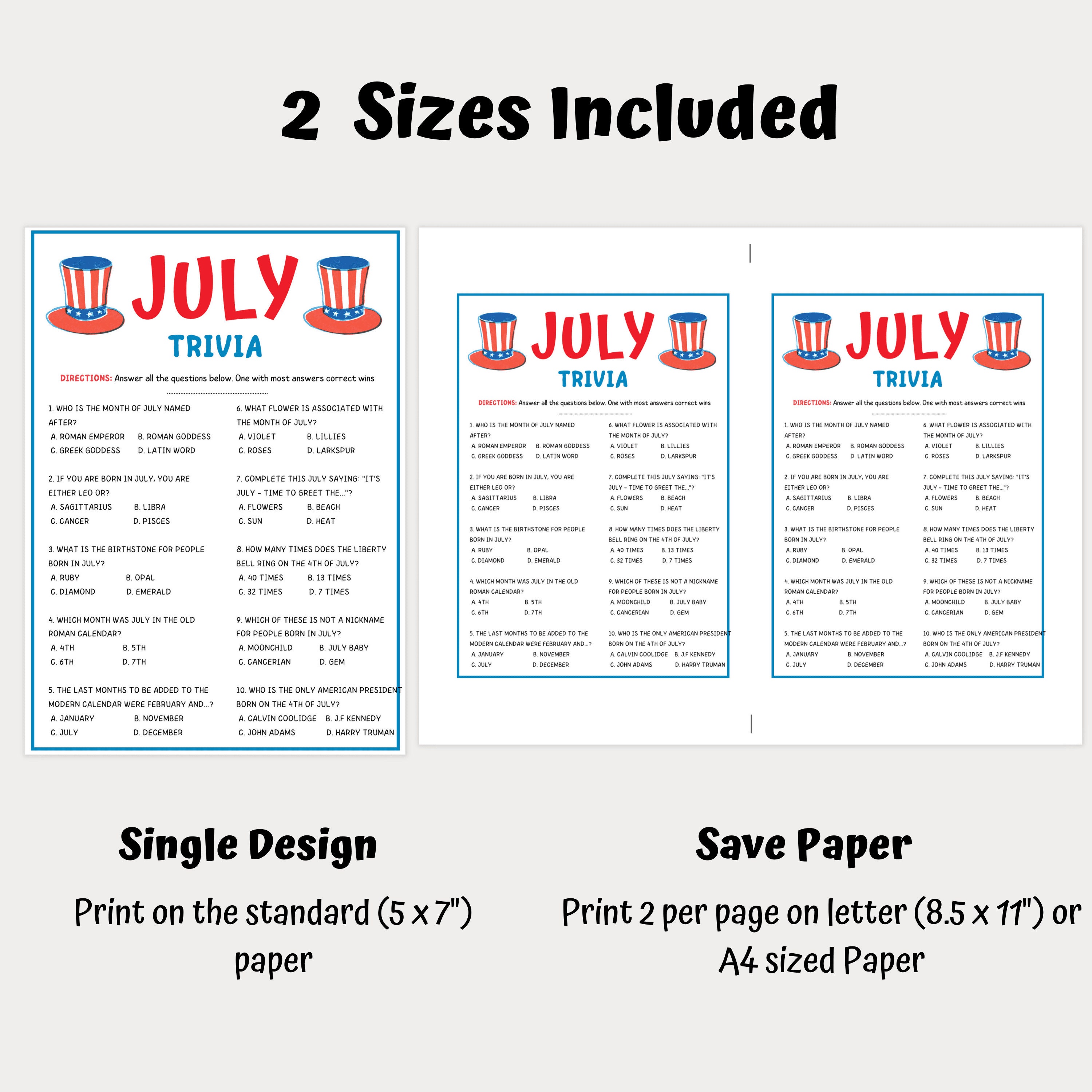 July Trivia, Trivia Games for Kids and Adults, July Games, School Games ...