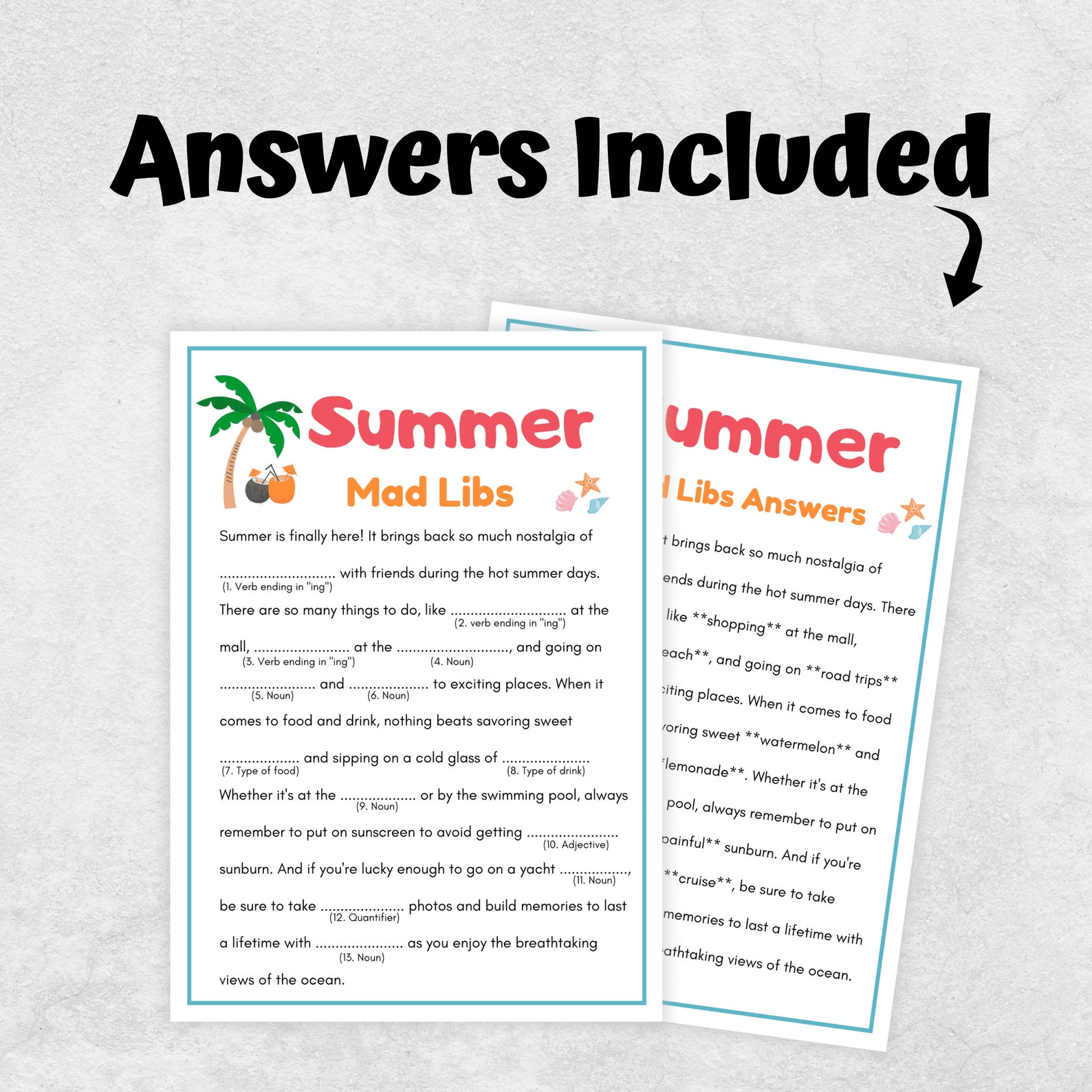 Summer Mad Libs, Summer Games, Summer Games for Kids, Summertime Games ...