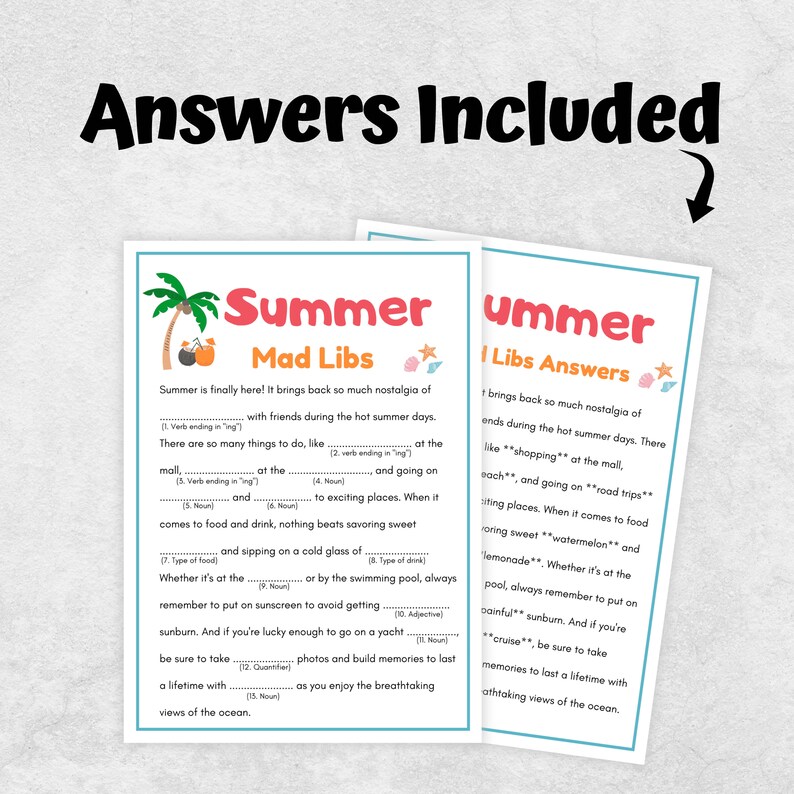 Summer Mad Libs, Summer Games, Summer Games for Kids, Summertime Games ...