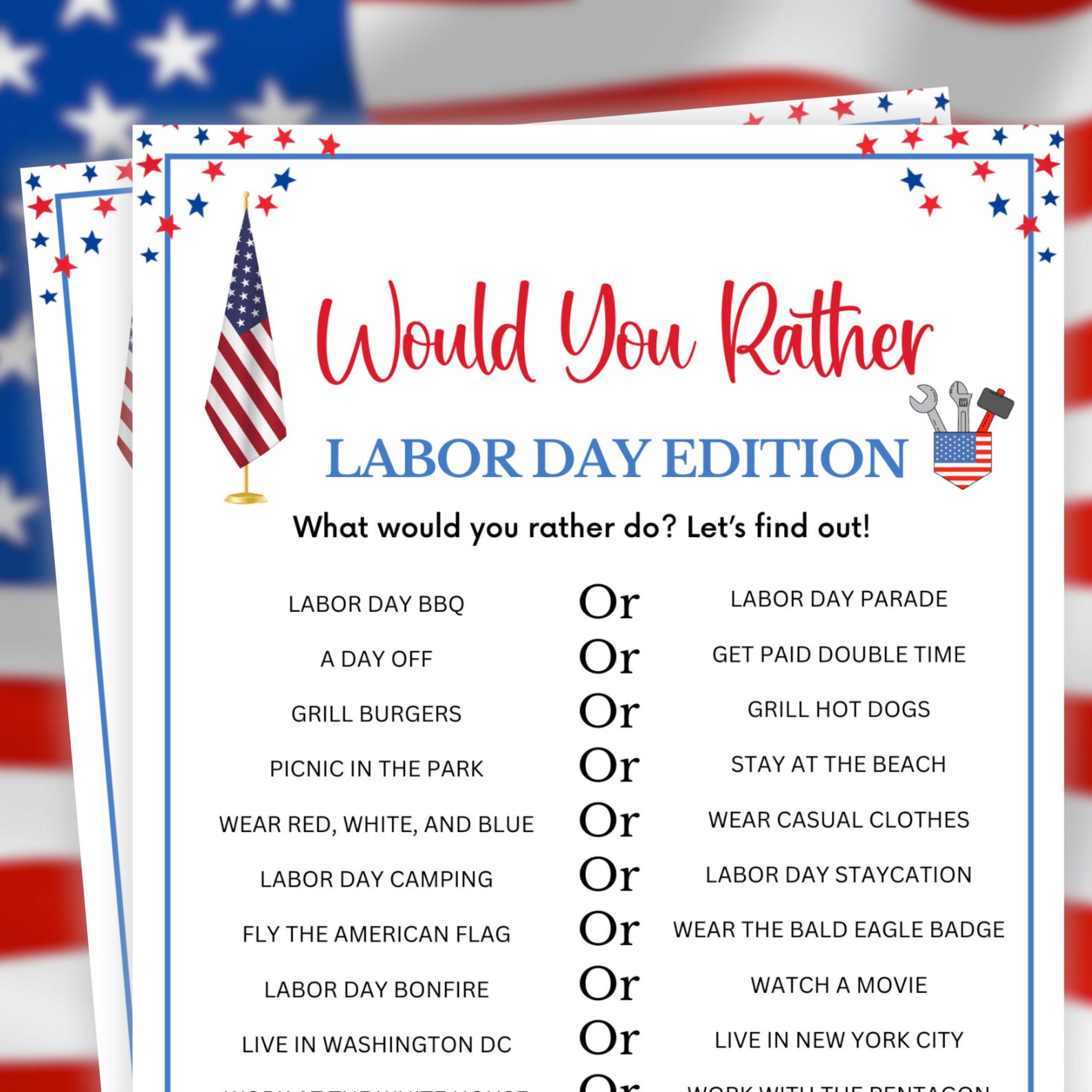 Labor Day Games, Would You Rather, Labor Day Party Games, Printable ...