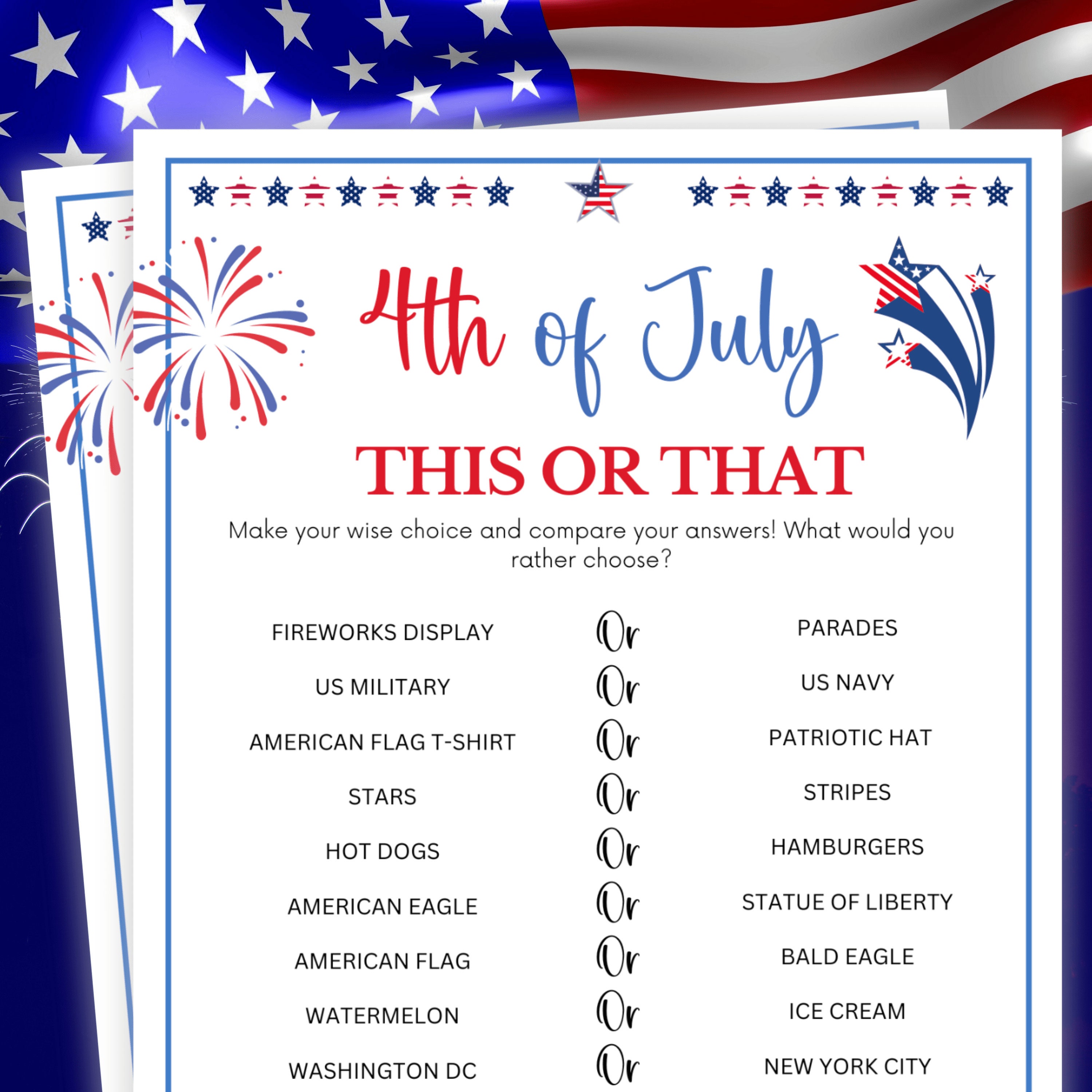 4th of July Game, 4th of July This or That Game, Independence Day Games ...