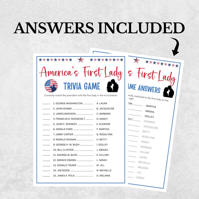 Patriotic Games, America's First Lady Trivia Game, Memorial Day Games ...