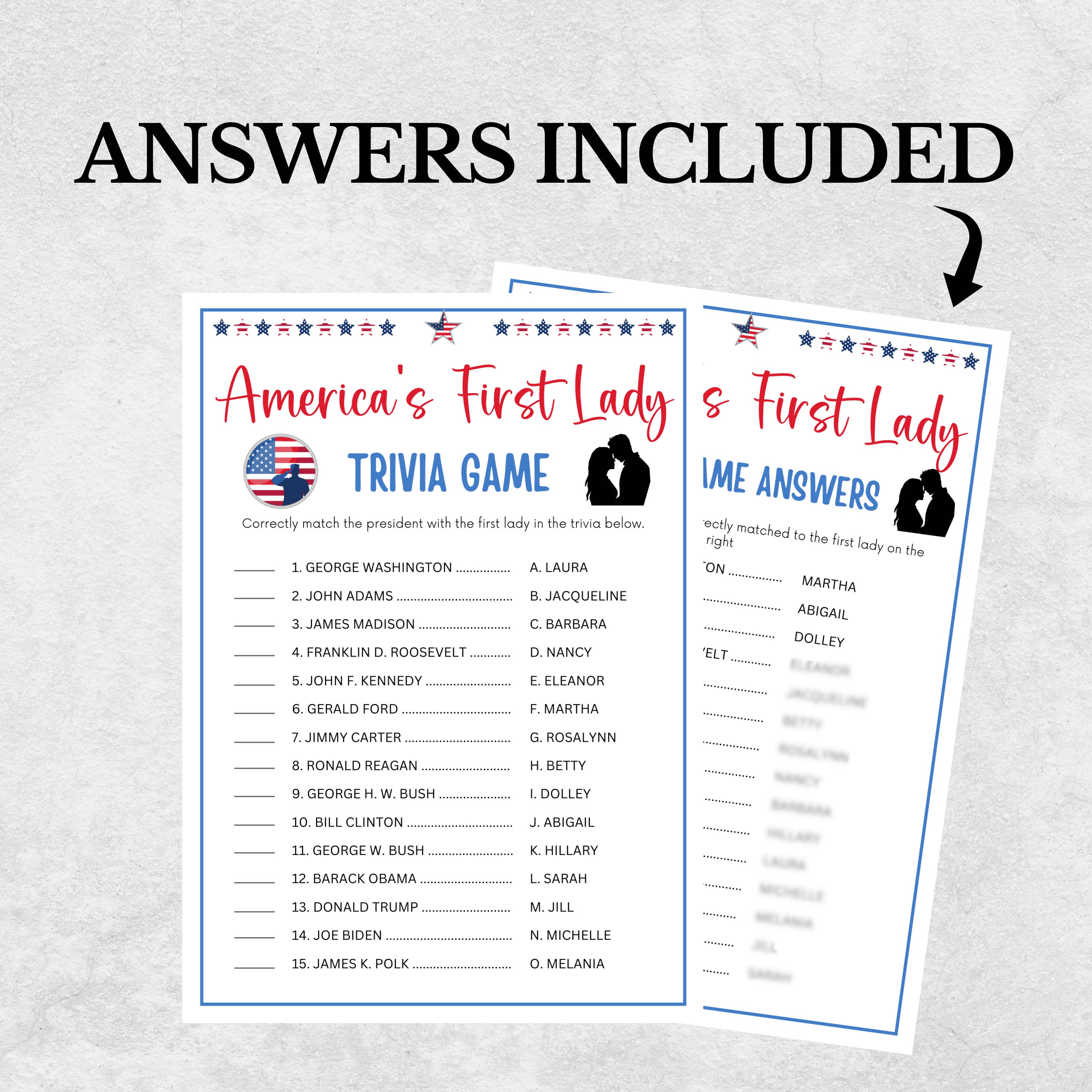 Patriotic Games, America's First Lady Trivia Game, Memorial Day Games ...