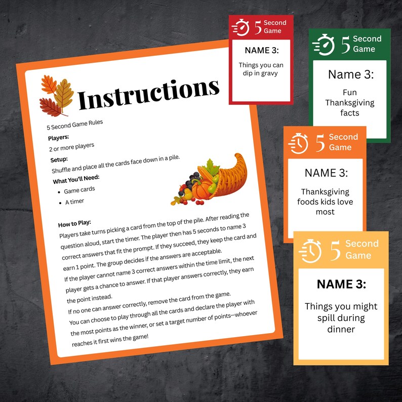 Thanksgiving 5 Second Game, Thanksgiving Games, Printable Thanksgiving ...