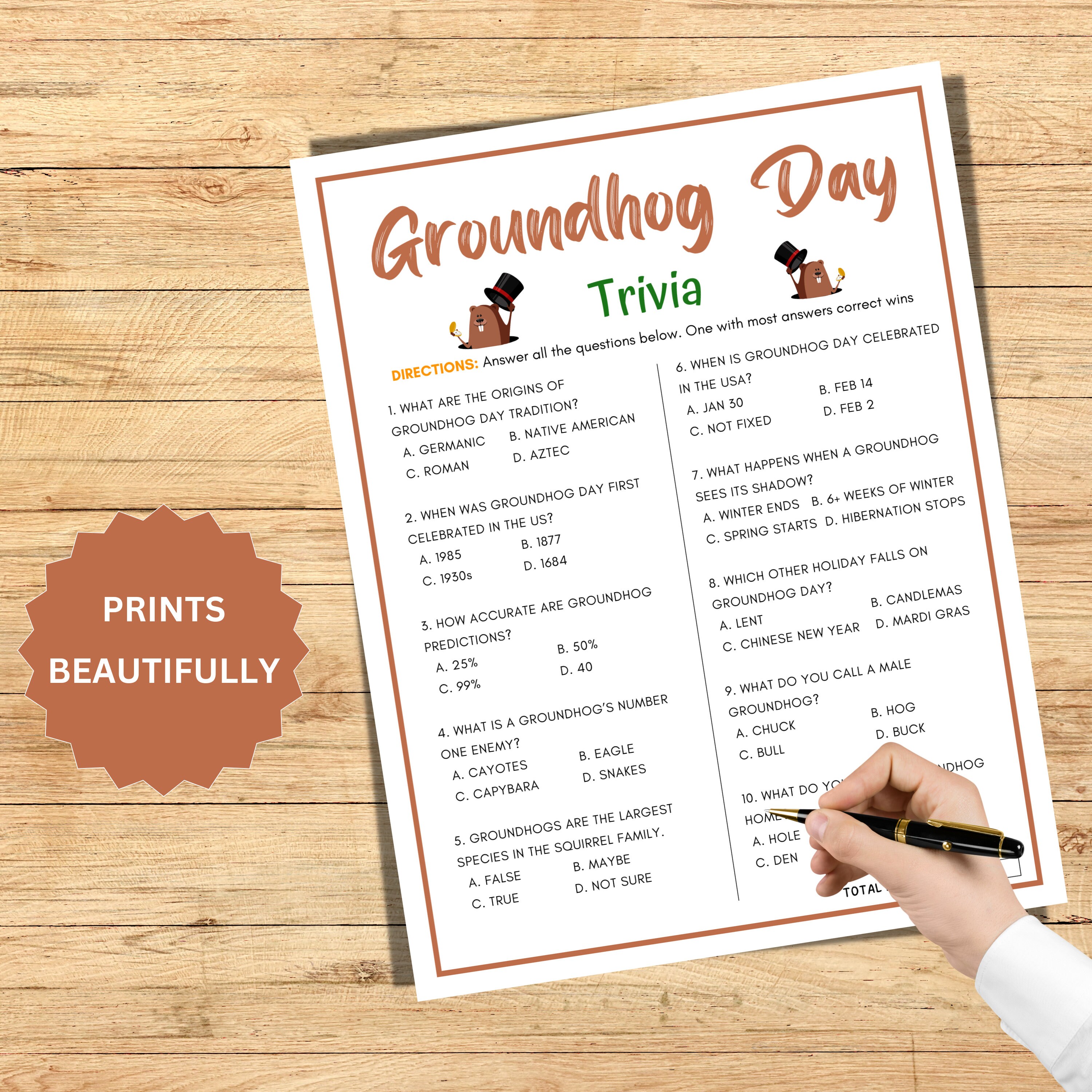 Groundhog Day Trivia, Groundhog Day Games, Groundhog Trivia, Groundhog ...