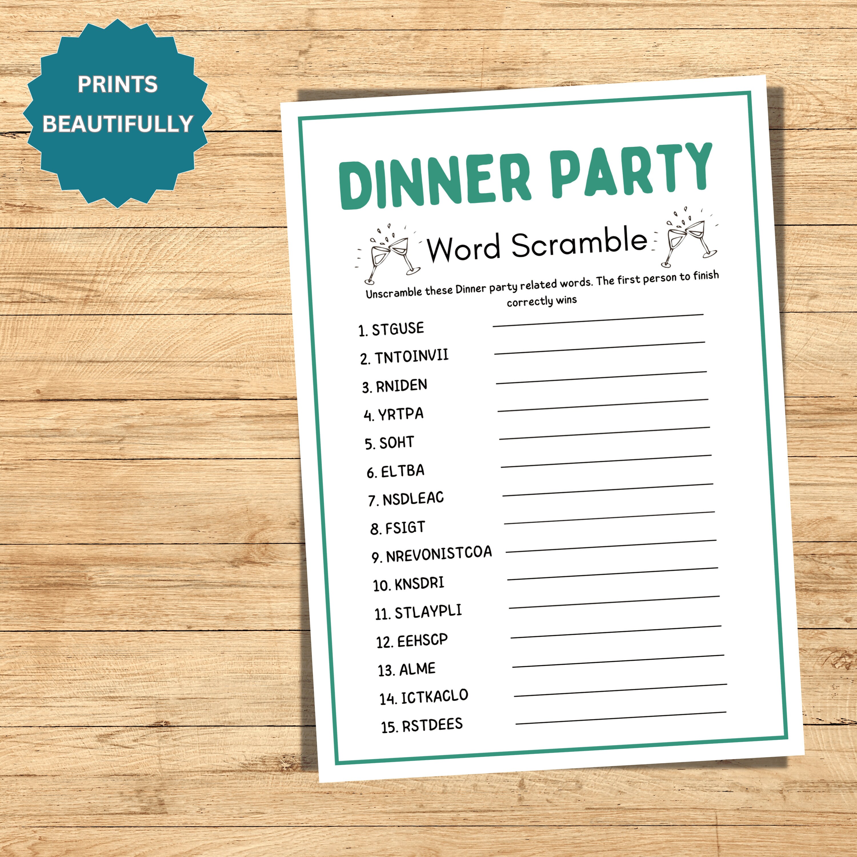 Dinner Party Word Scramble Printable Dinner Party Games Dinner Table ...