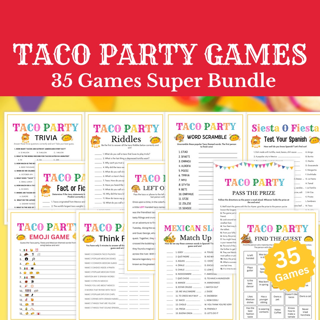 Taco Party Games, 35 Game SUPER Bundle, Taco Tuesday Games, Taco Party ...