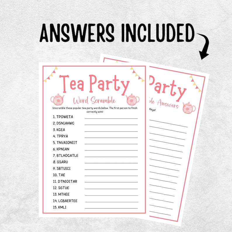 Tea Party Games, Word Scramble, Ladies Tea Party Games, Garden Tea ...