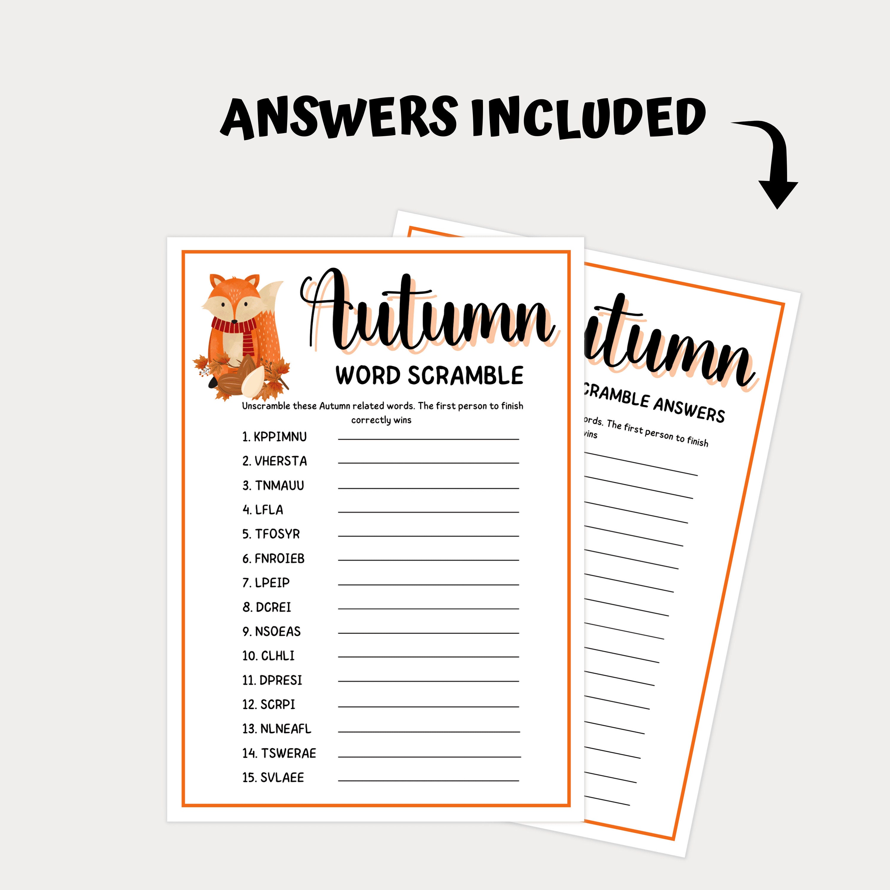 Autumn Word Scramble Autumn Games Printable Autumn Party Games - Etsy