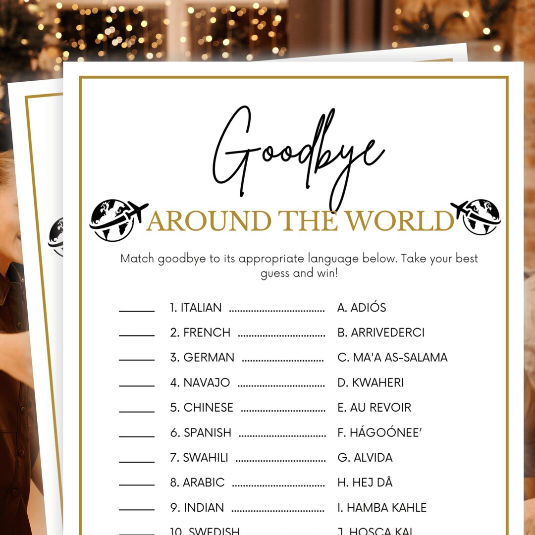 Goodbye Around the World, Match up Game, Going Away Party Games, Going ...