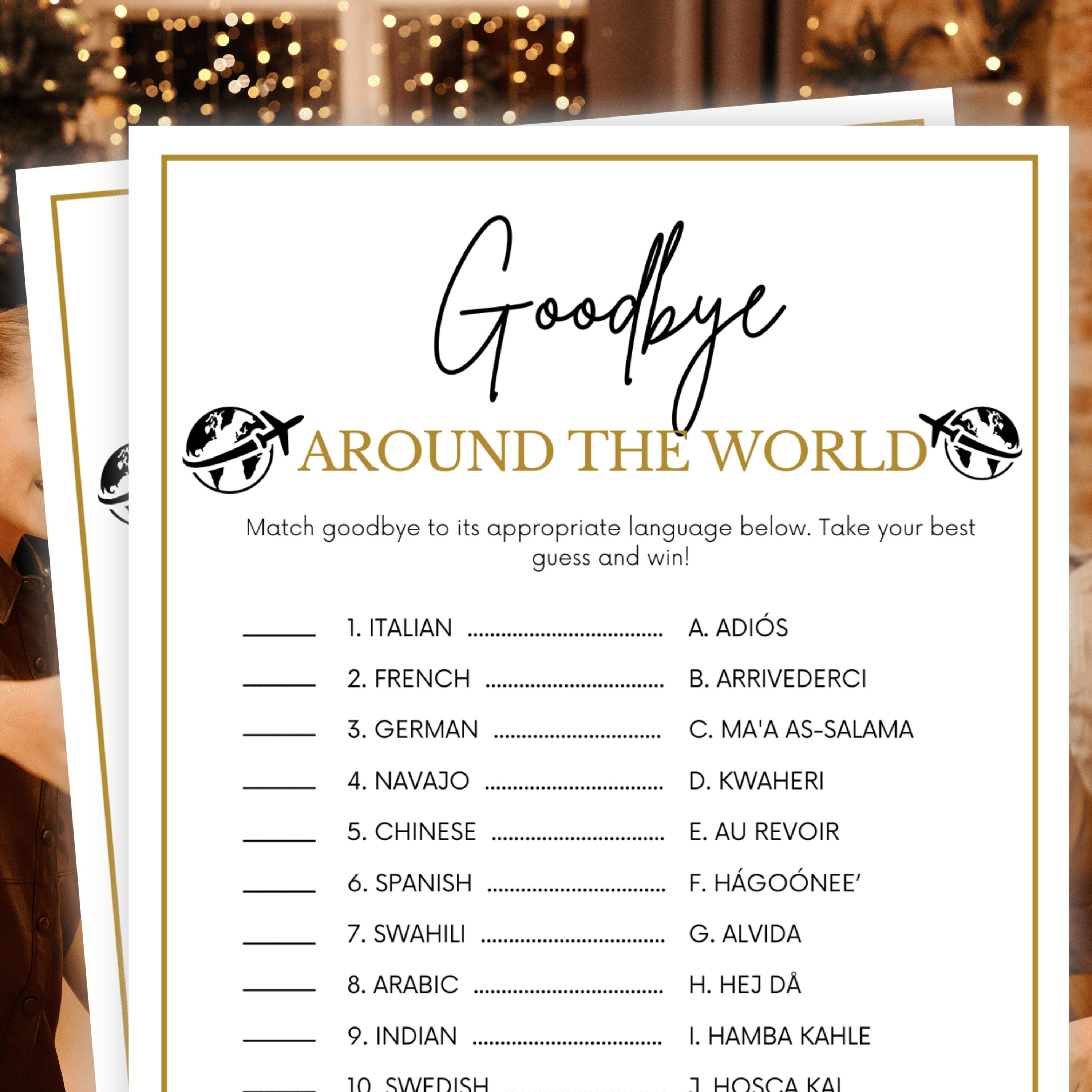Goodbye Around the World, Match up Game, Going Away Party Games, Going ...
