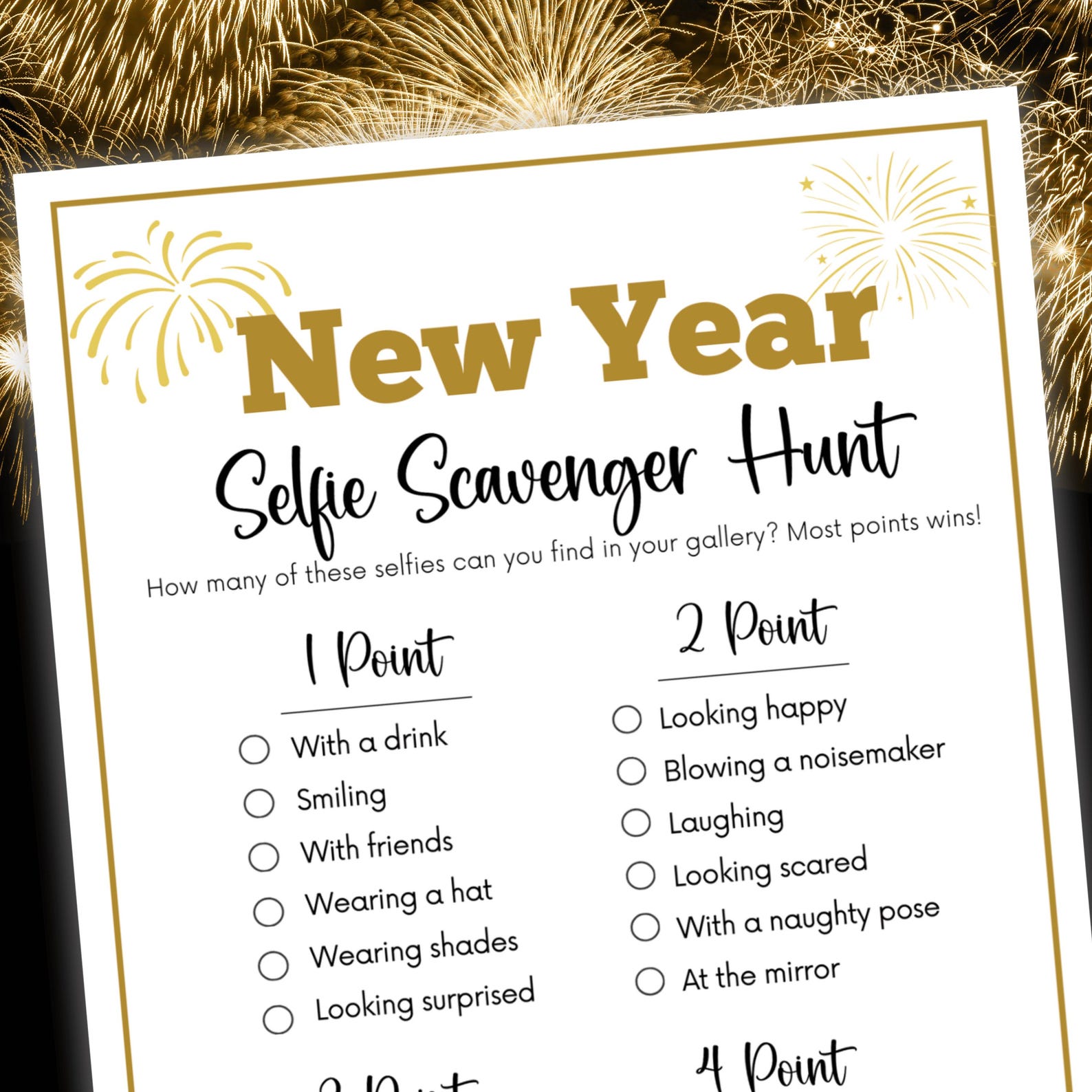 New Year Games, Selfie Scavenger Hunt, New Year Party Games, New Year's ...