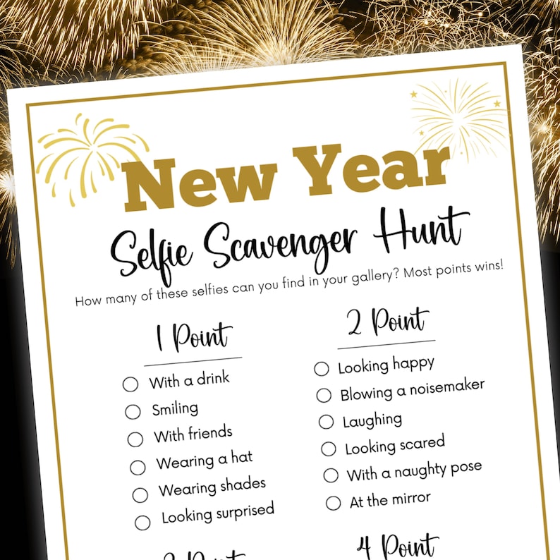 New Year Games, Selfie Scavenger Hunt, New Year Party Games, New Year's ...