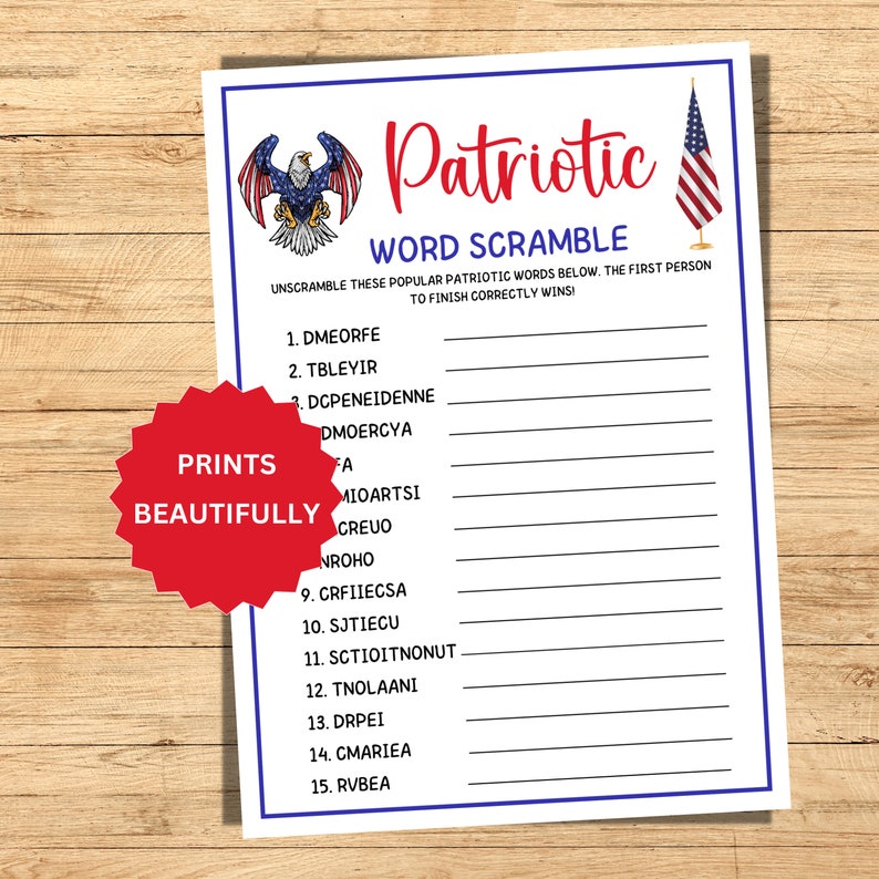 Patriotic Games, Patriotic Word Scramble, Printable Patriotic Games for ...
