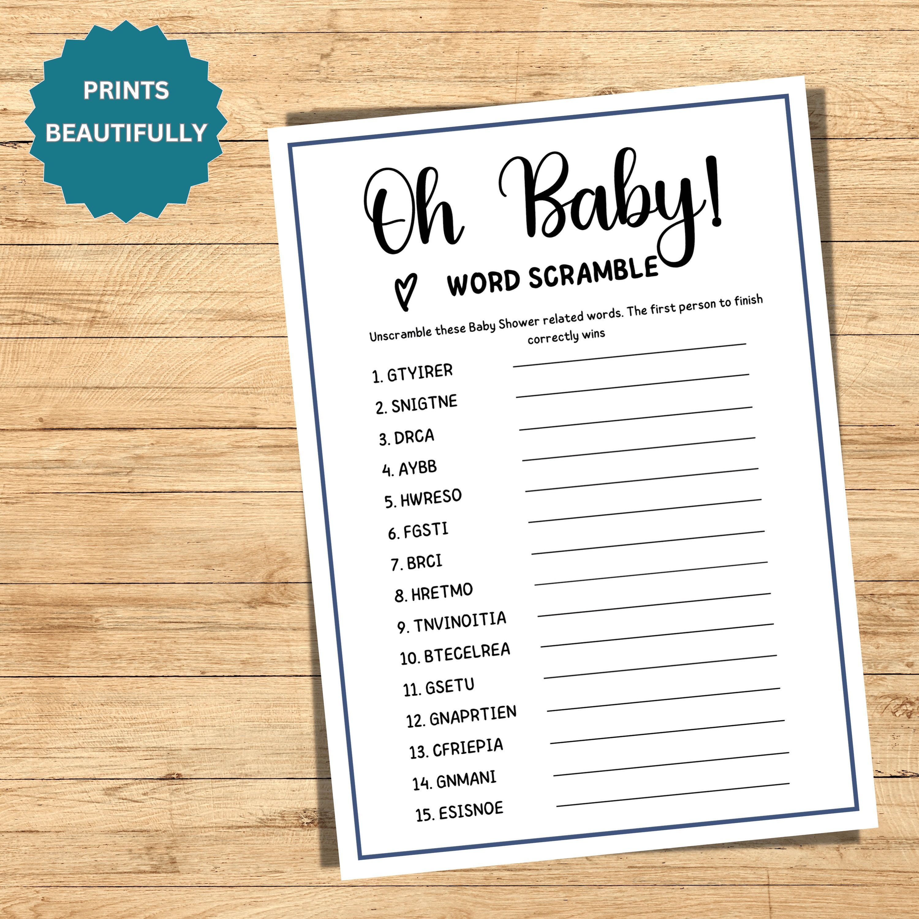 Baby Shower Games, Word Scramble, Gender Reveal Games, Oh Baby Party ...