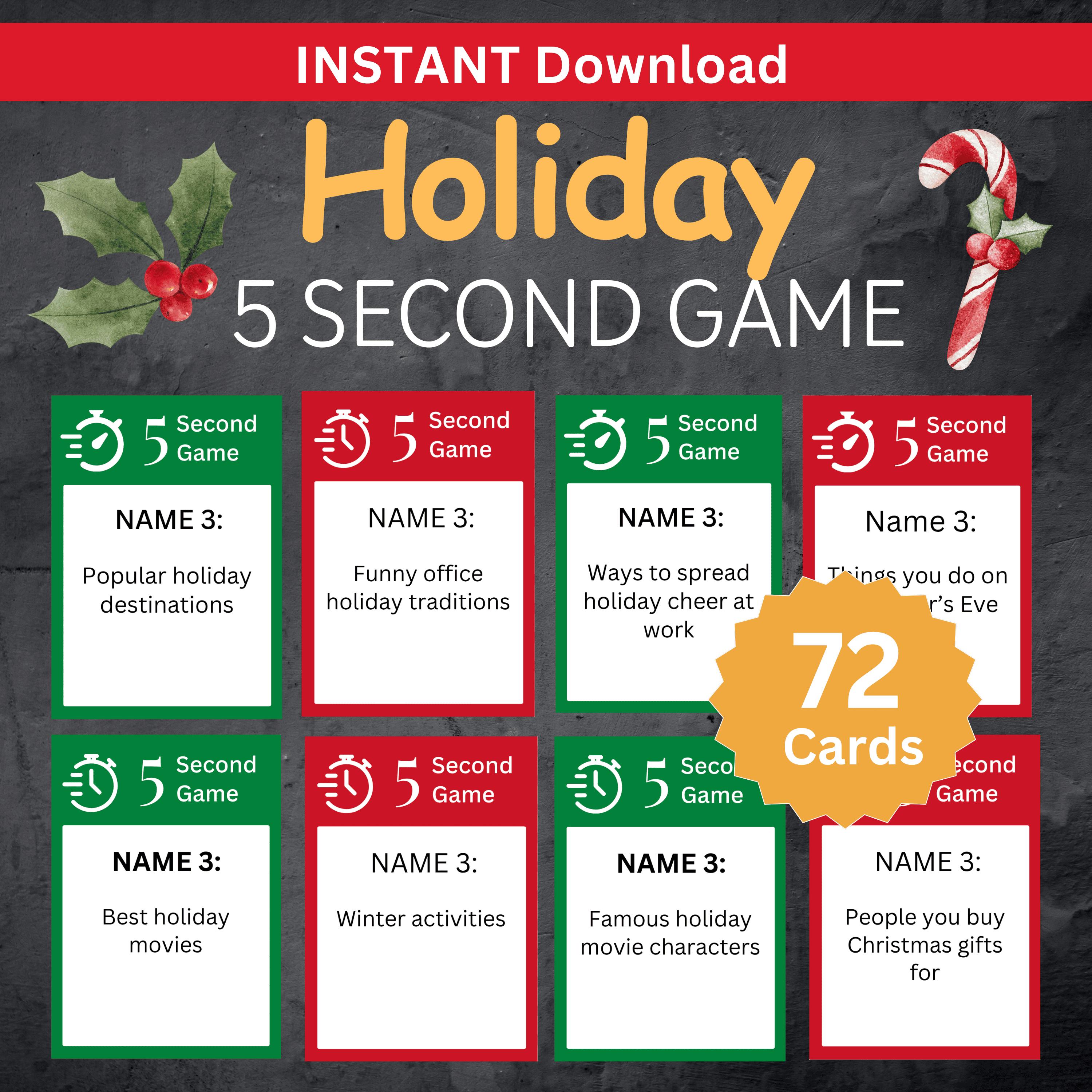 Holiday 5 Second Game, Printable Holiday Games, Holiday Party Games for ...