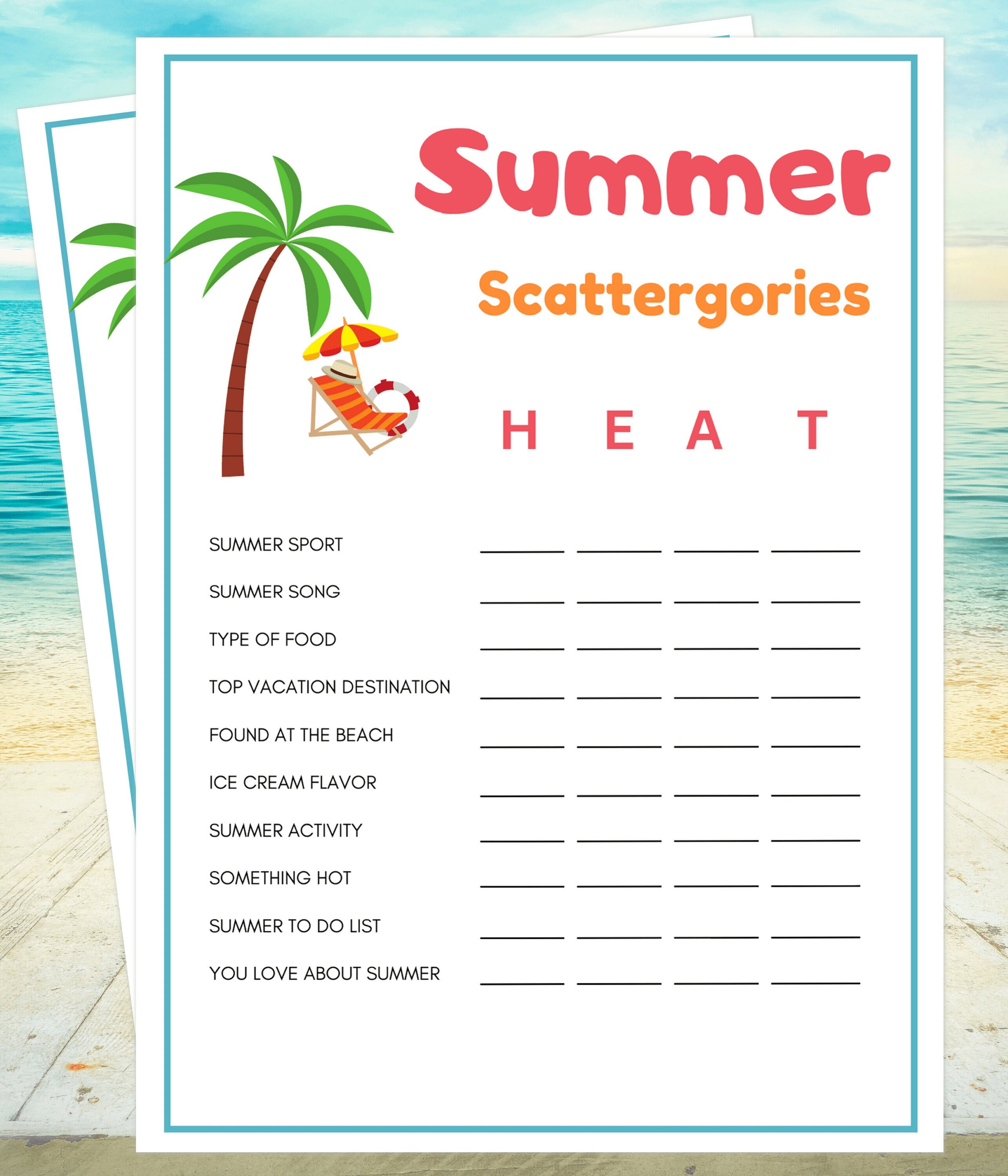 Summer Scattergories Summer Games Summer Party Games Summer - Etsy UK