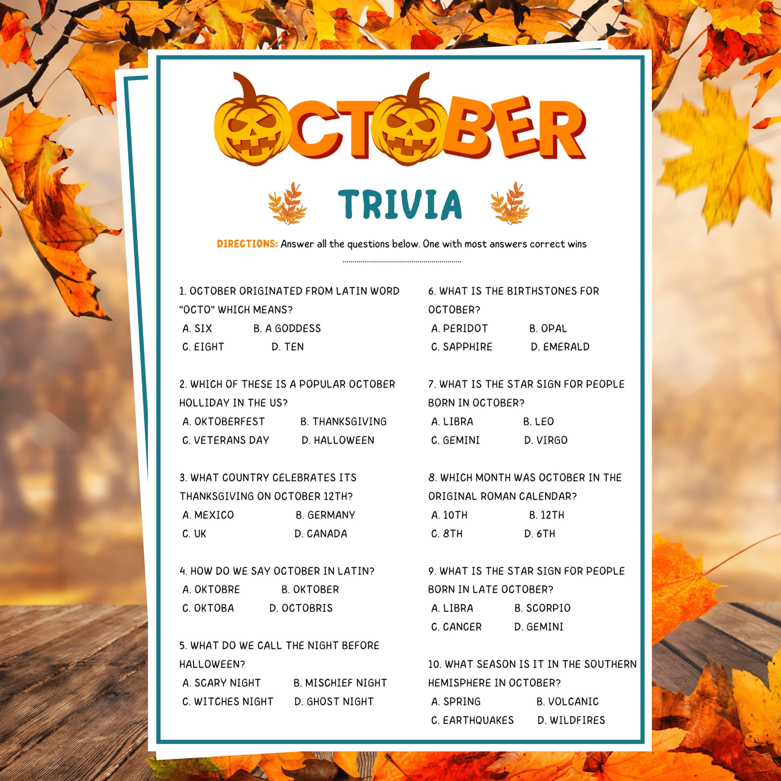 October Trivia, October Games, October Party Games, October Birthday ...