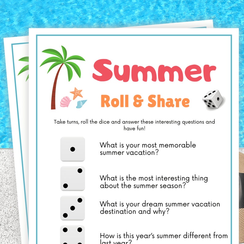 Summer Games, Dice, Summer Dice, Summer Party Games, Summer Birthday ...