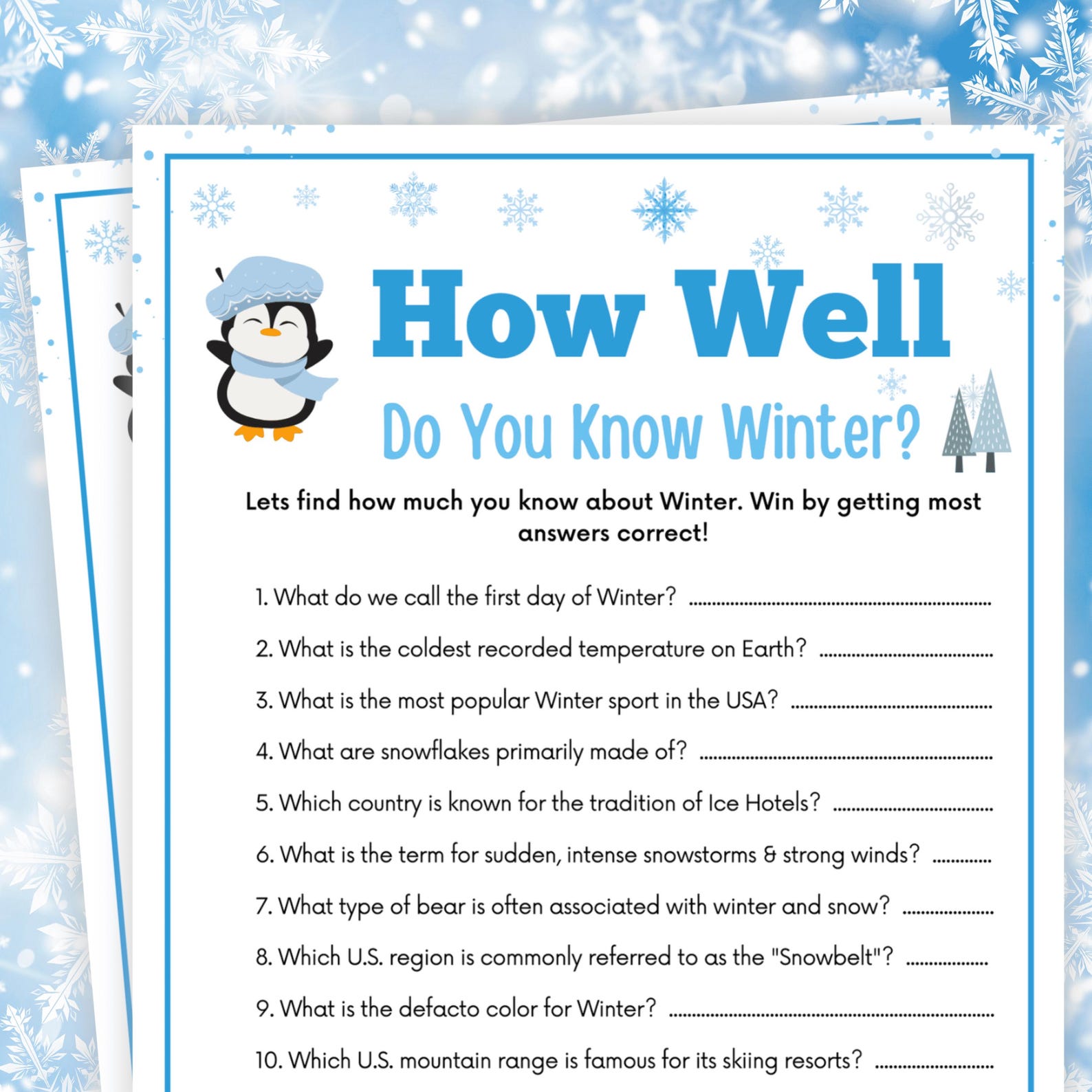 Winter Trivia, How Well Do You Know Winter, Winter Games, Winter Party ...