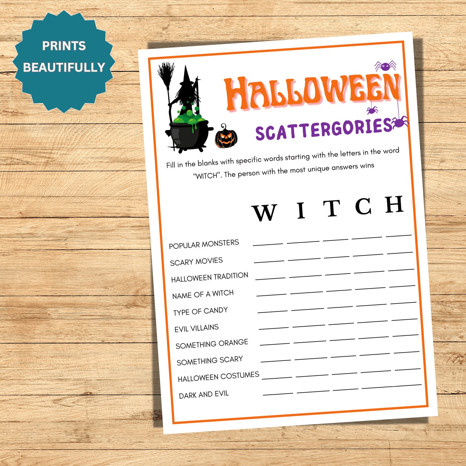 Halloween Scattergories Witch Scattergories Halloween Games - Etsy