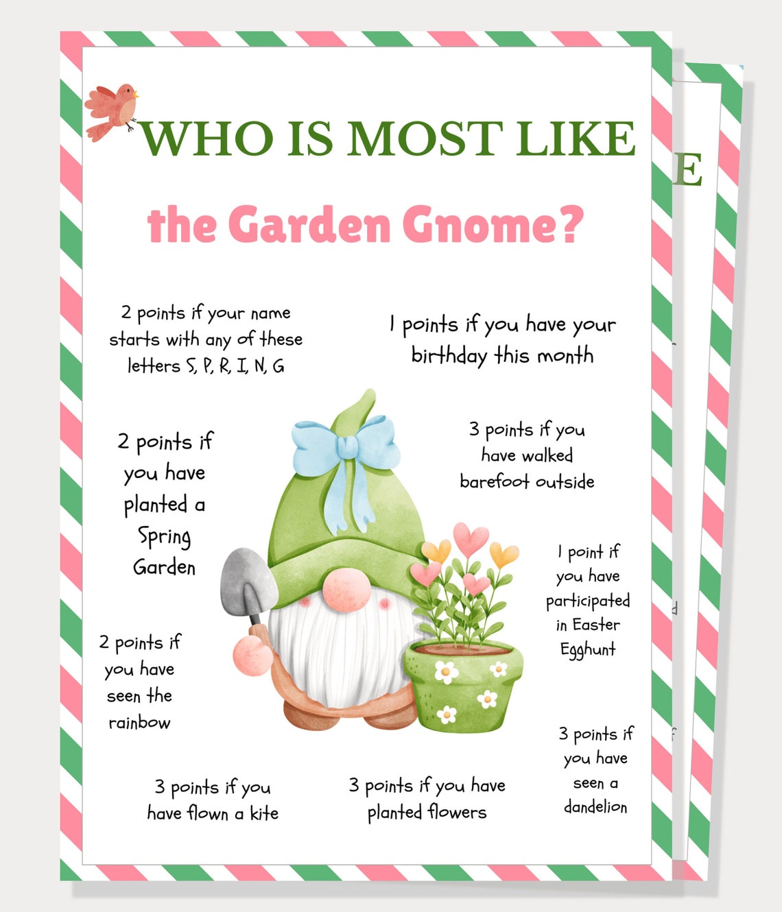 Who is Most Like the Garden Gnome Game, Printable Spring Games, Spring ...