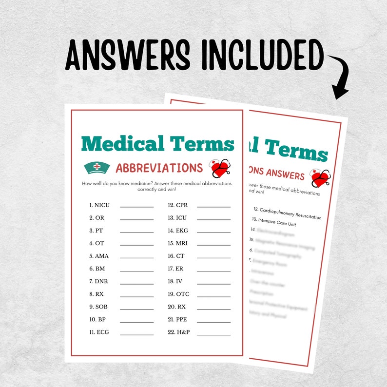 Nurse Games, Medical Abbreviations, Nurse Party Games, Nurse Graduation ...