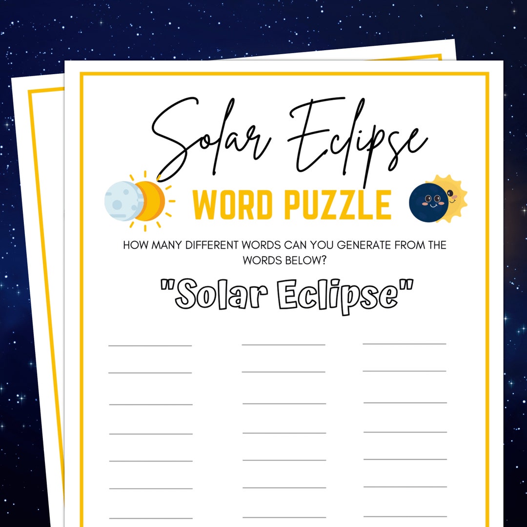 Solar Eclipse Word Puzzle, Solar Eclipse Games, Party Games for Kids ...
