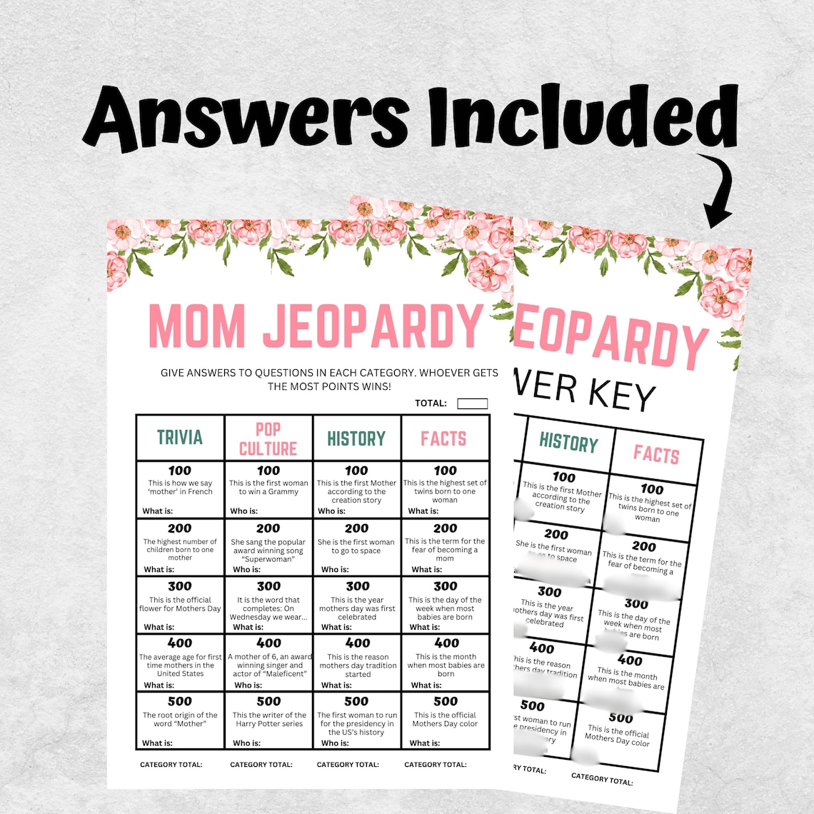 Mom Jeopardy, Mothers Day Trivia, Jeopardy, Mothers Day Party Games for ...