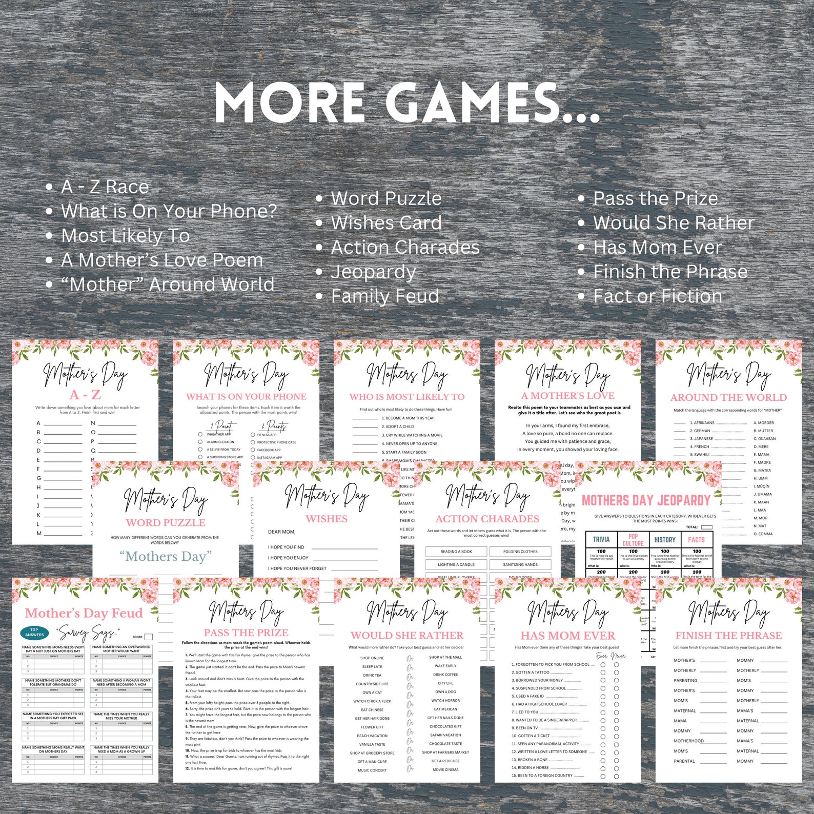 Mothers Day Games Bundle, 35 Games SUPER Bundle, Mothers Day Party ...