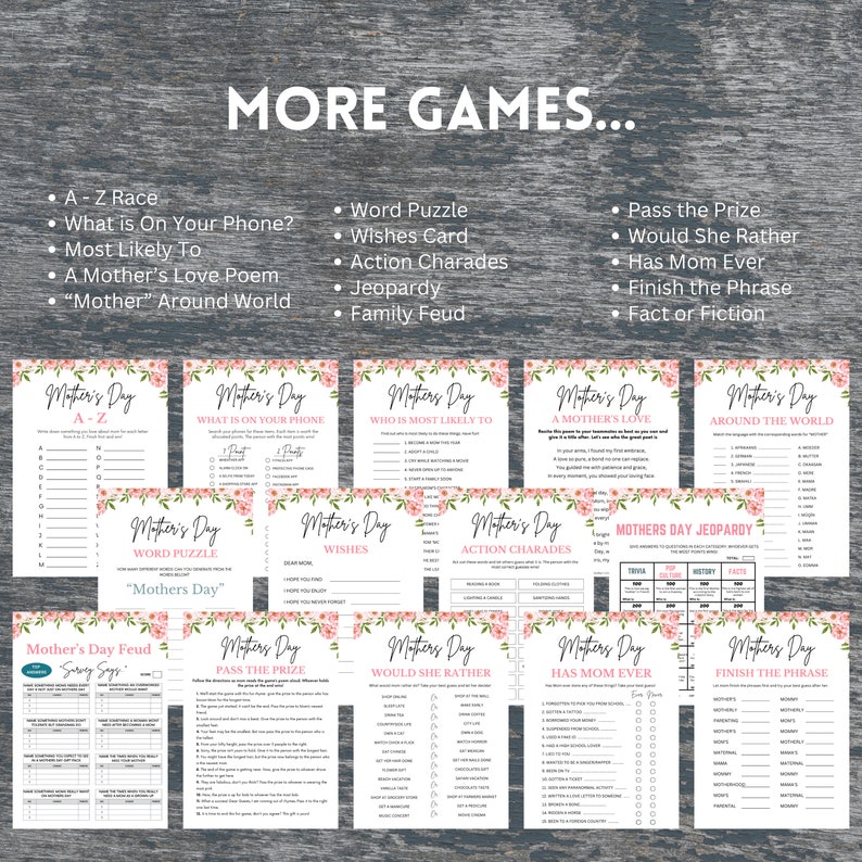 Mothers Day Games Bundle, 35 Games SUPER Bundle, Mothers Day Party ...
